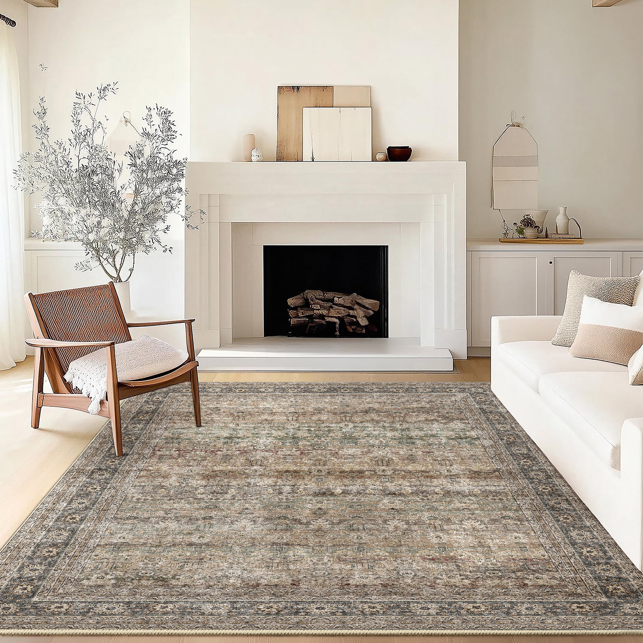 BERTHMEER 5'x7' Vintage Brown Area Rugs for Living Room Bedroom Kitchen ...