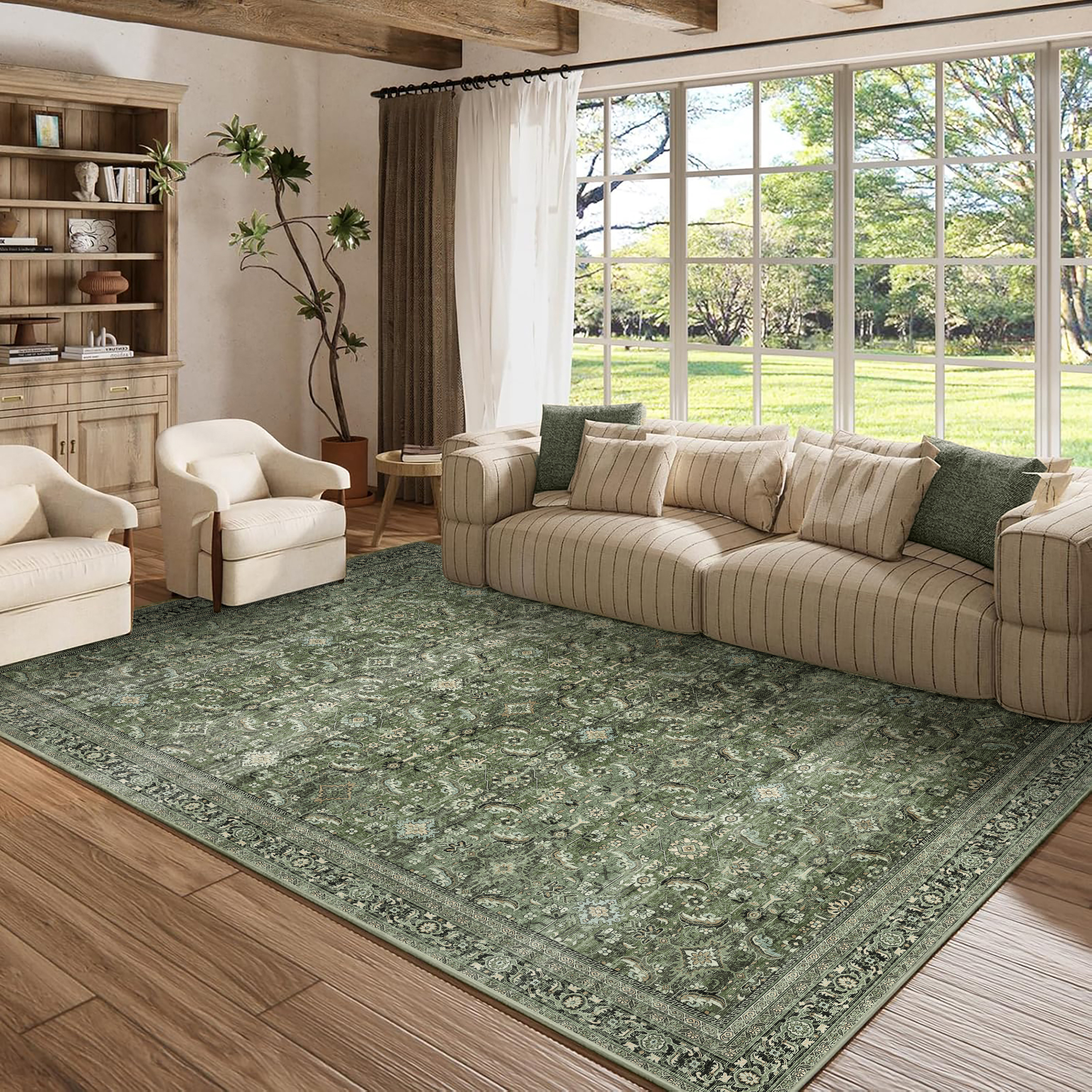 BERTHMEER 5'x7' Vintage Green Area Rugs for Living Room Bedroom Kitchen ...