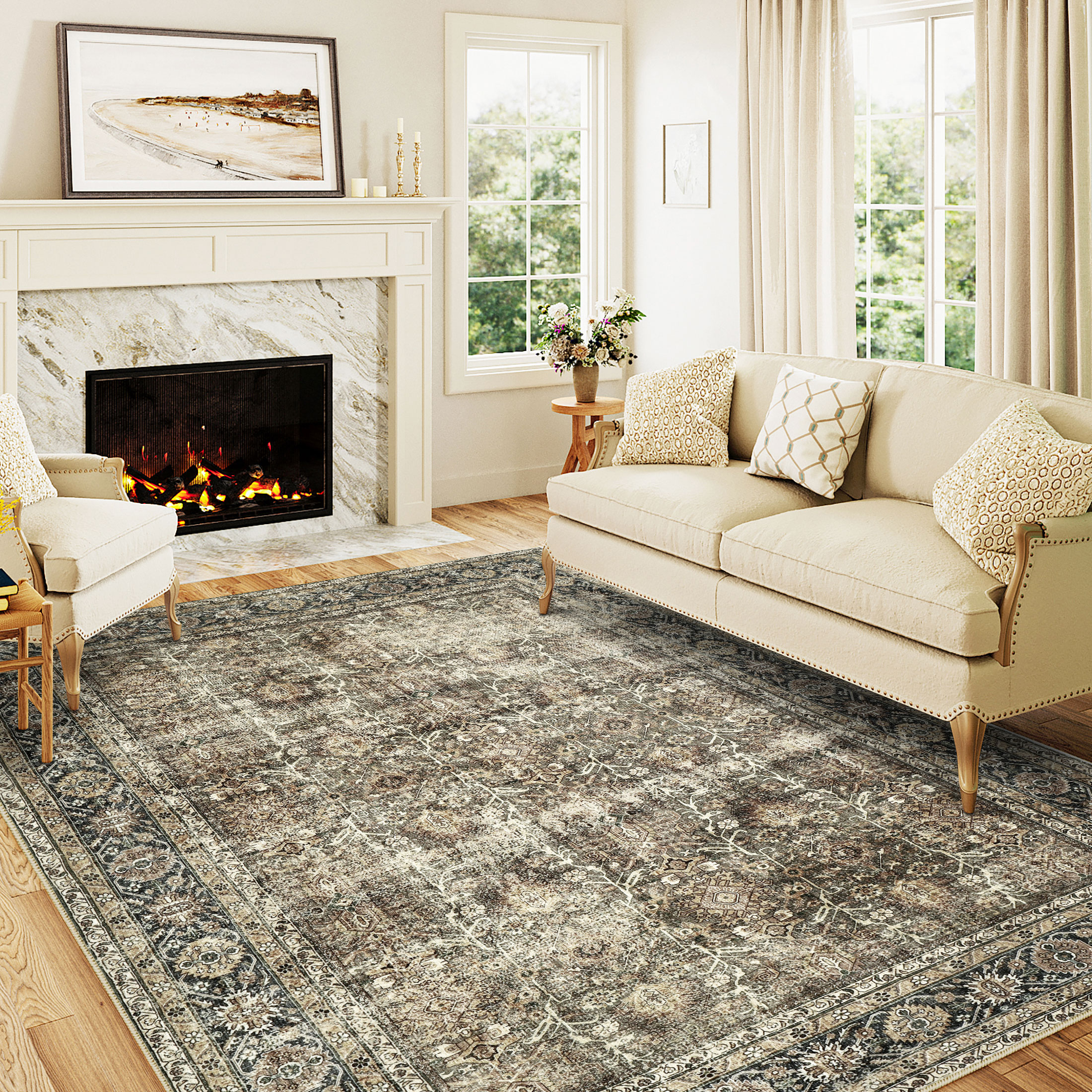 Loloi II Layla Printed Oriental Distressed Taupe / Stone Area Rug ...