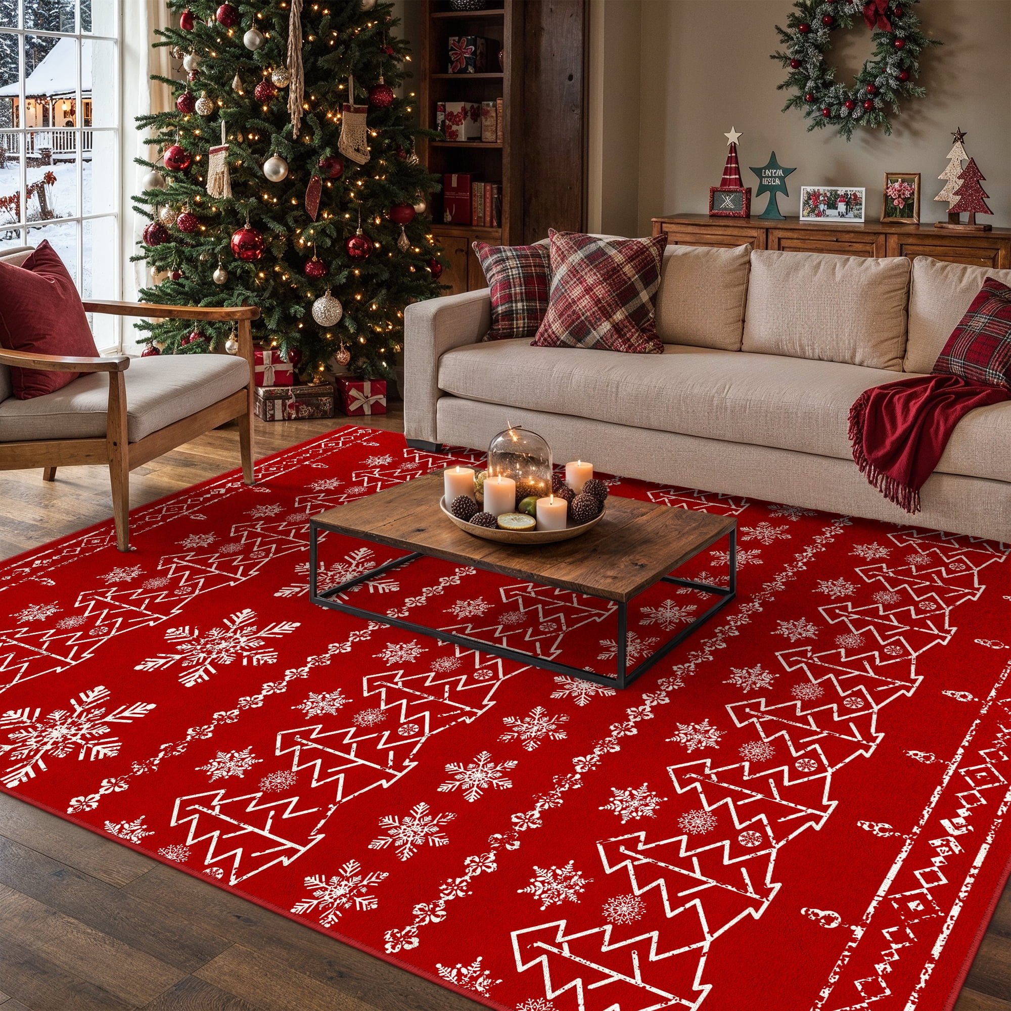 BERTHMEER 6'X9' Christmas Rug Kitchen Rug Snowflake Print Throw Rugs ...