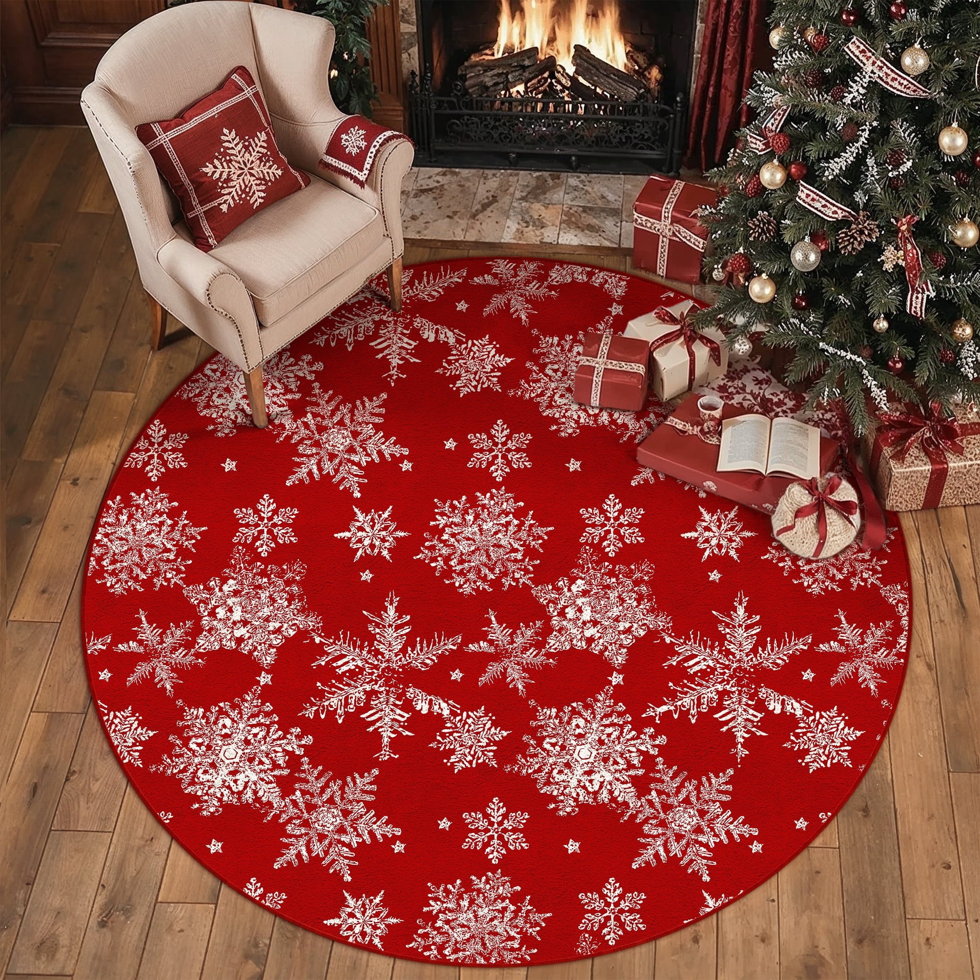 BERTHMEER 6'x6' Round Washable Christmas Area Rugs for Living Room ...
