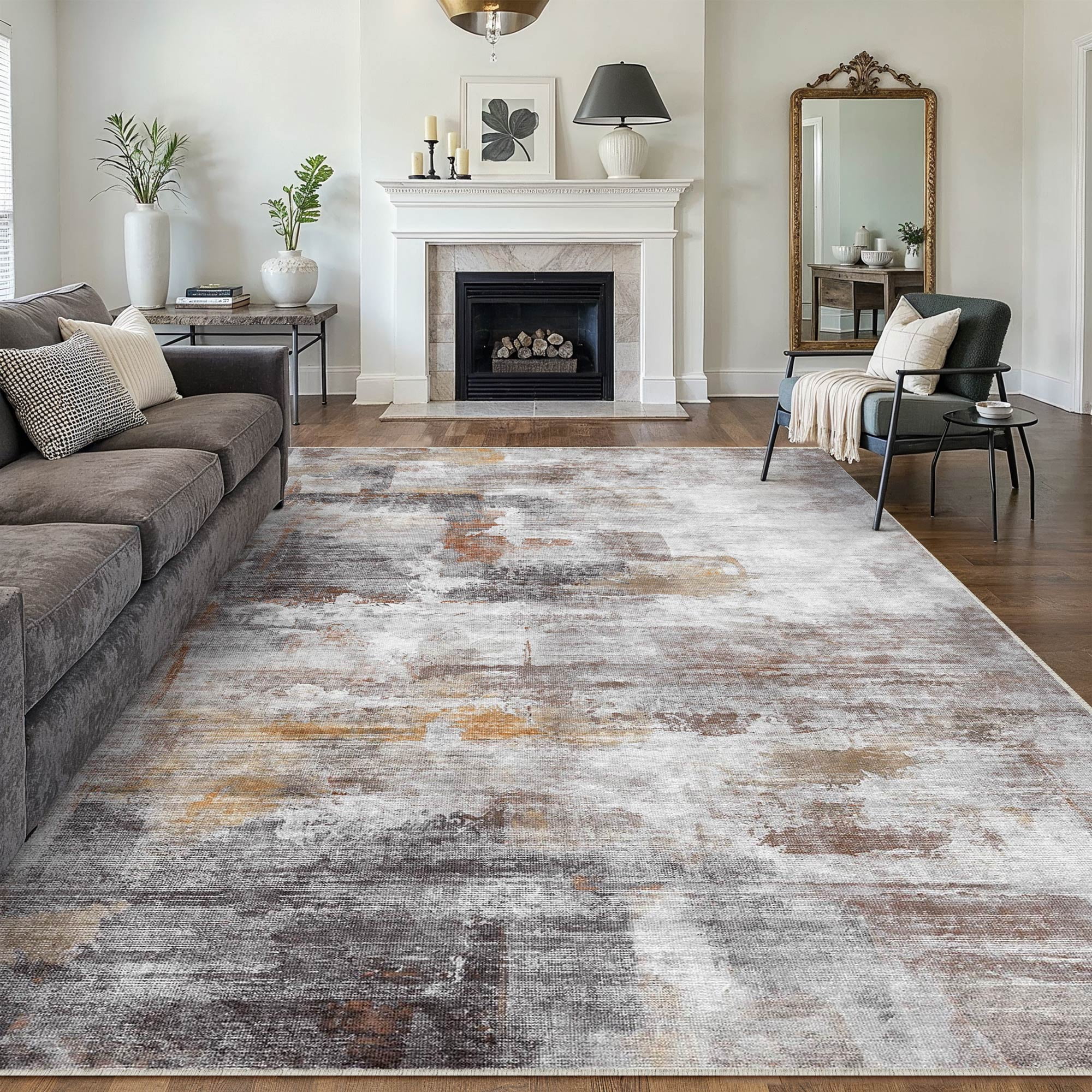 Berthmeer 6'x9' Washable Area Rug, Soft Durable Modern Gray Abstract ...