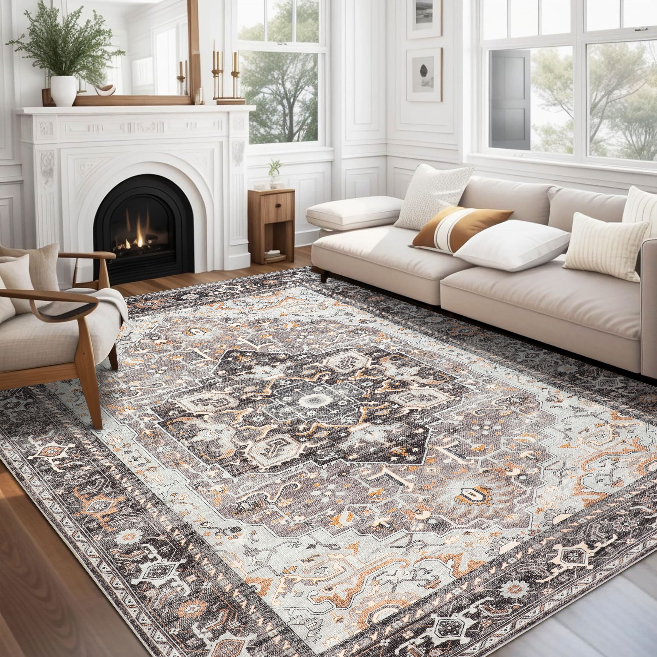 BERTHMEER 6'x9' Traditional Vintage Area Rug, Non-slip, Washable, for ...