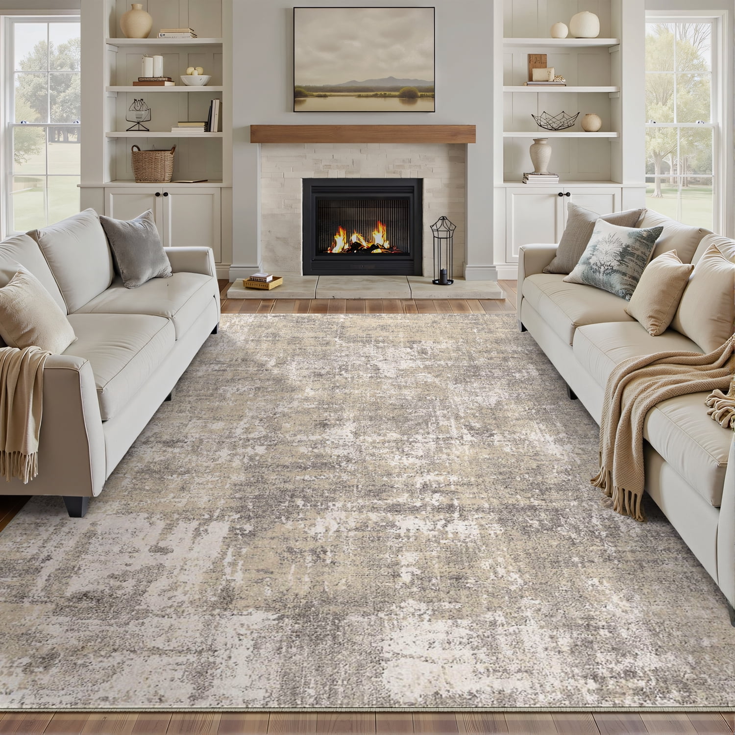 BERTHMEER 6'x9' Beige Abstract Area Rugs for Living Room Bedroom Dining ...