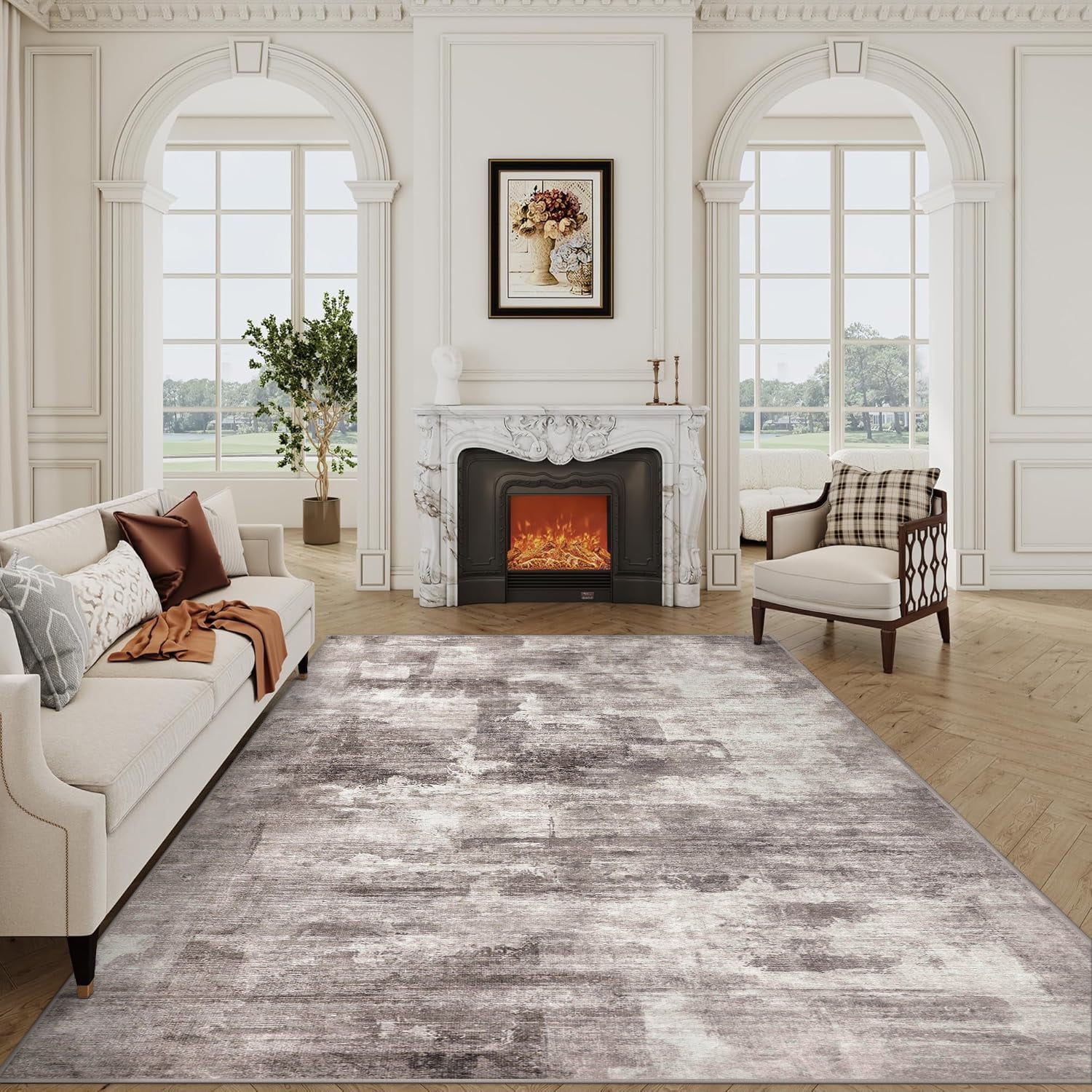 BERTHMEER 6'x9' Brown Abstract Area Rugs for Living Room Bedroom Dining ...