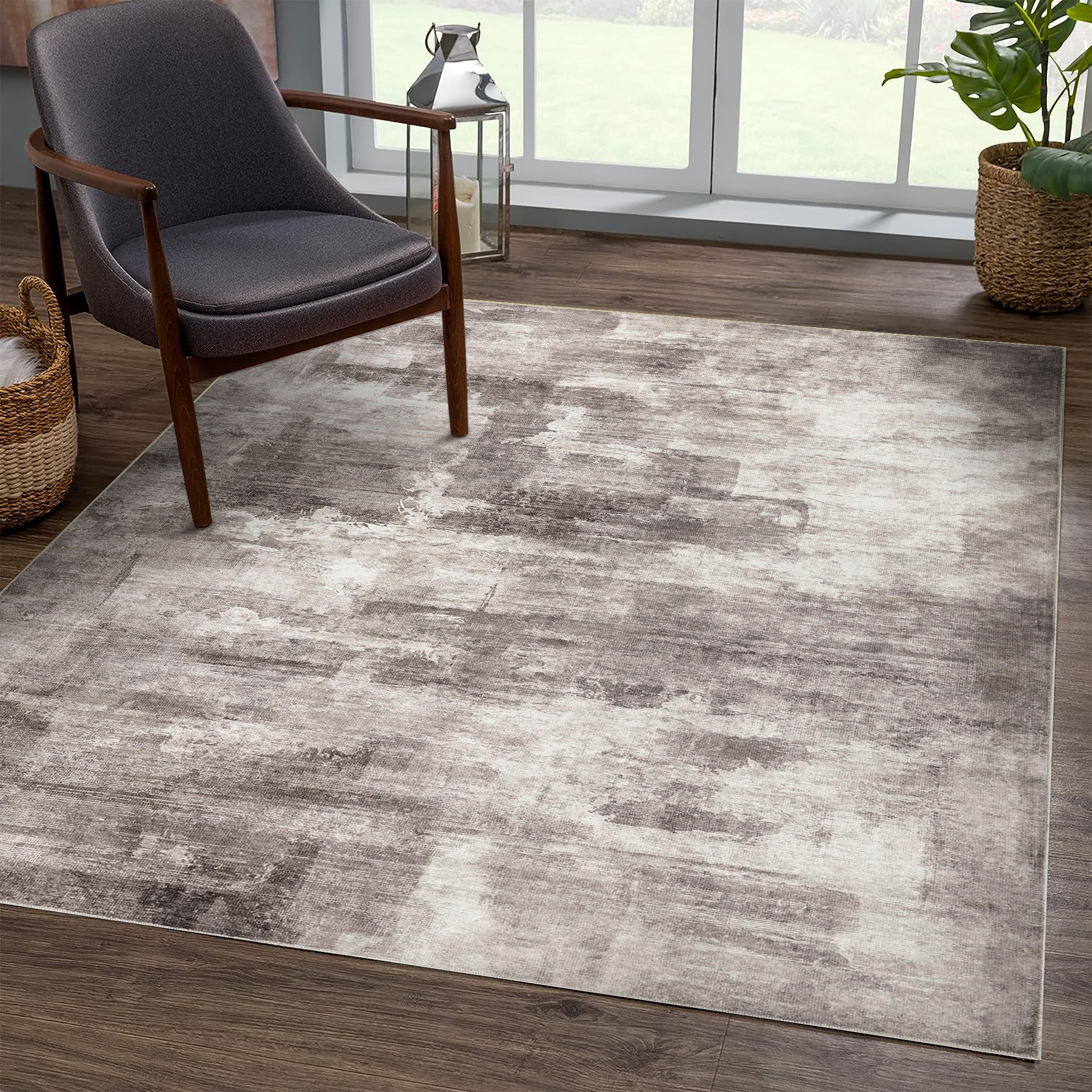 BERTHMEER 6'x9' Brown Abstract Area Rugs for Living Room Bedroom Dining ...