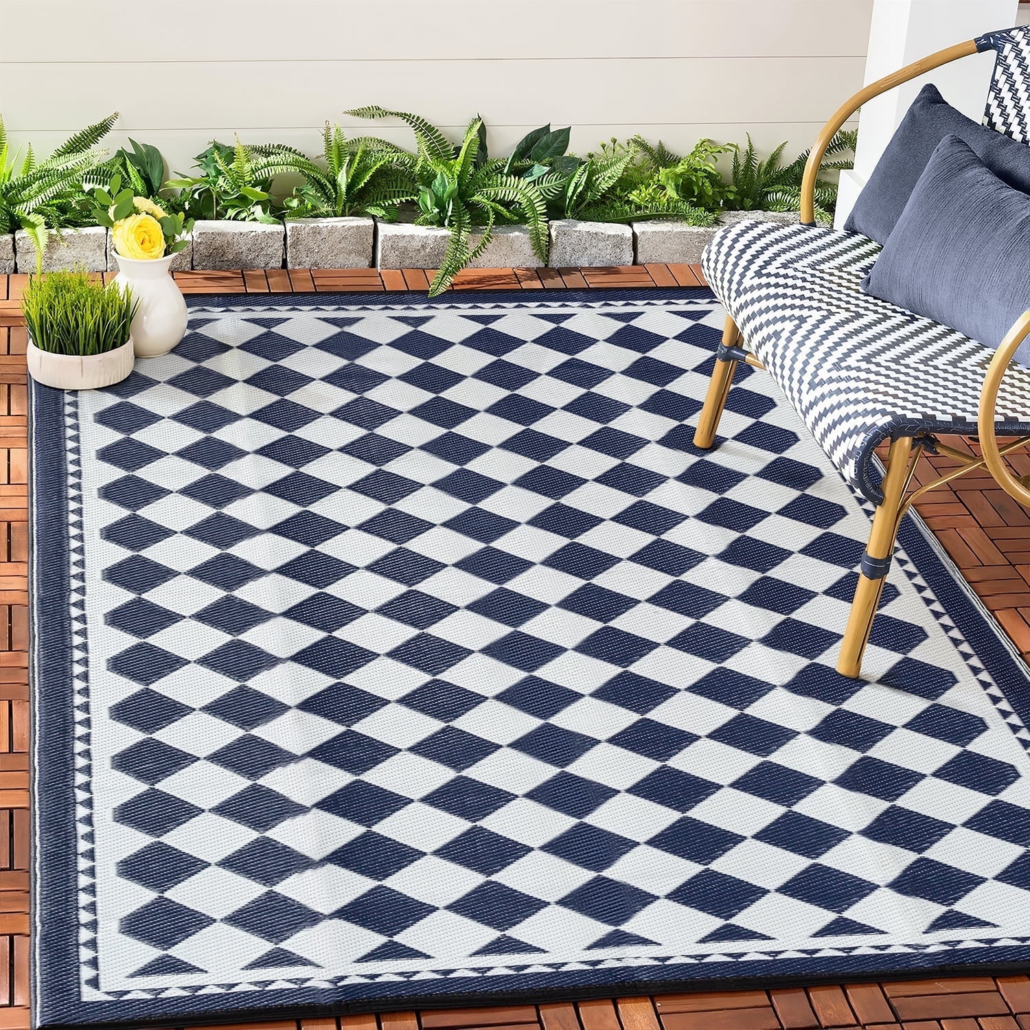 BERTHMEER 6'x9' Deep Blue White Outdoor Rugs on Sale Clearance ...