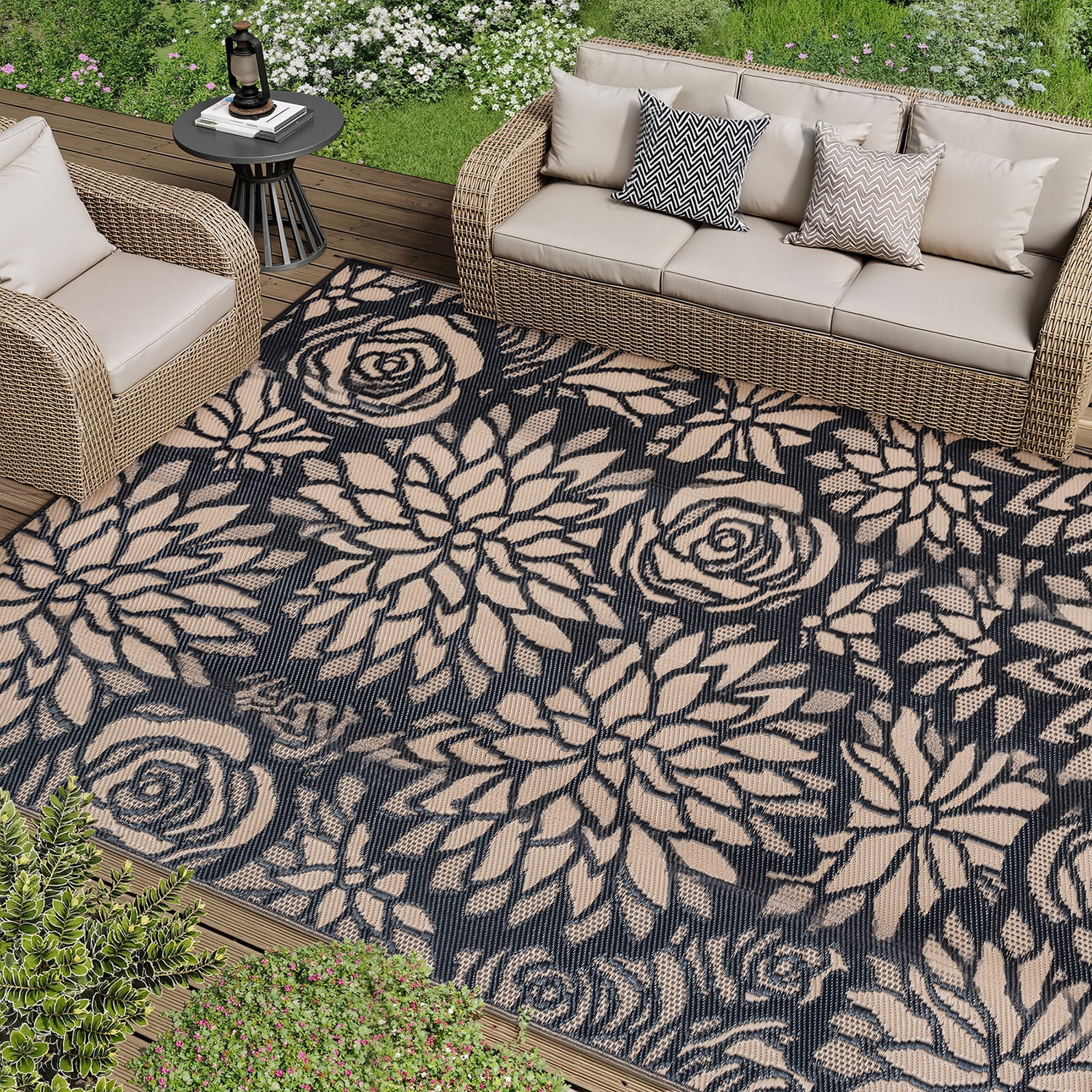 BERTHMEER 6'x9' Brown Outdoor Rugs on Clearanc Waterproof Plastic Straw ...