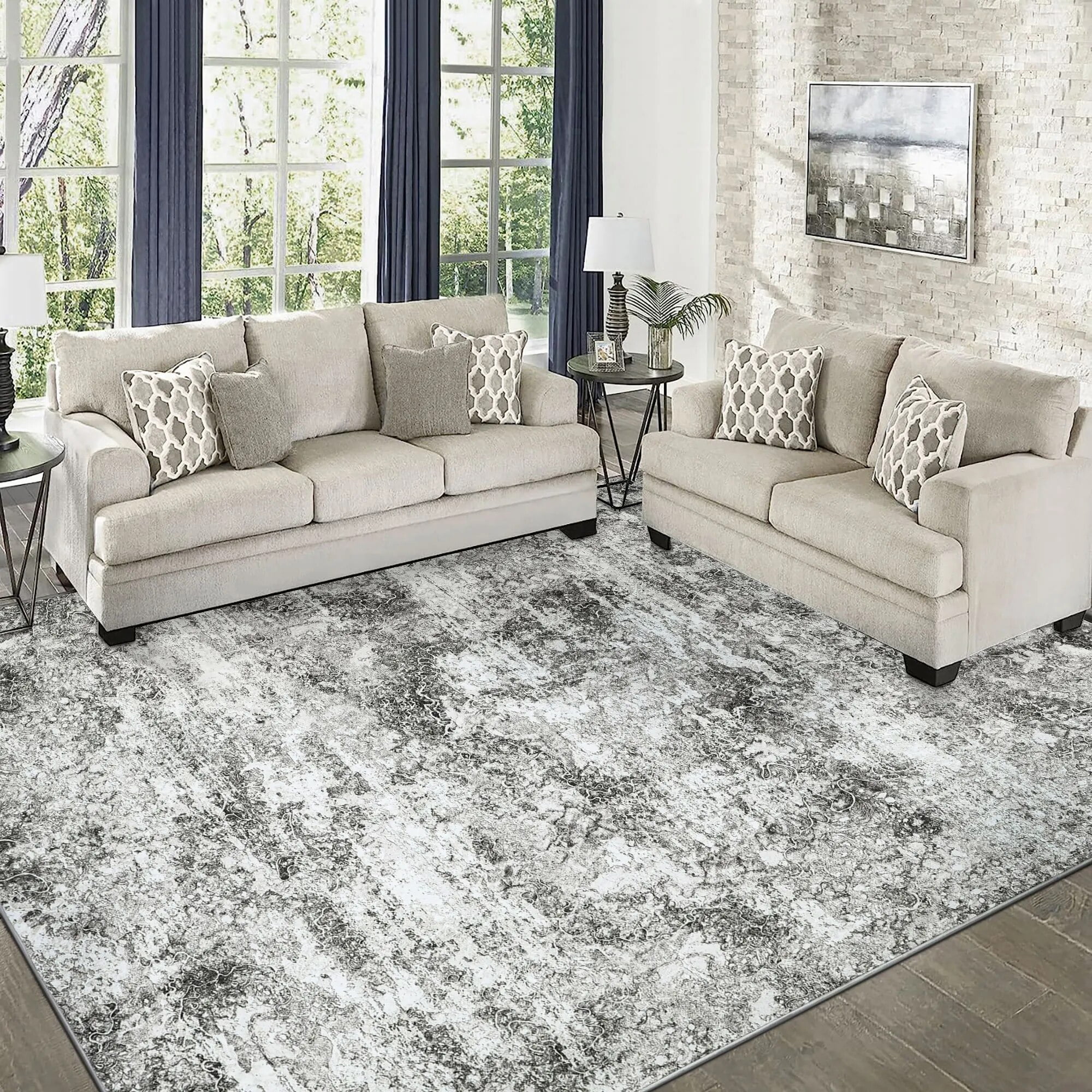 BERTHMEER 6'x9' Gray Abstract Area Rugs for Living Room Bedroom Dining ...
