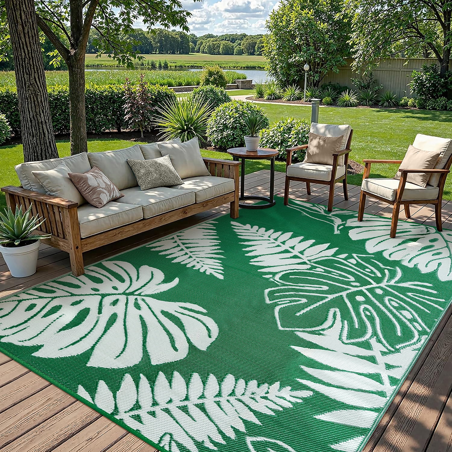 BERTHMEER 6'x9' Green White Patio Rugs on Sale Clearance Waterproof ...
