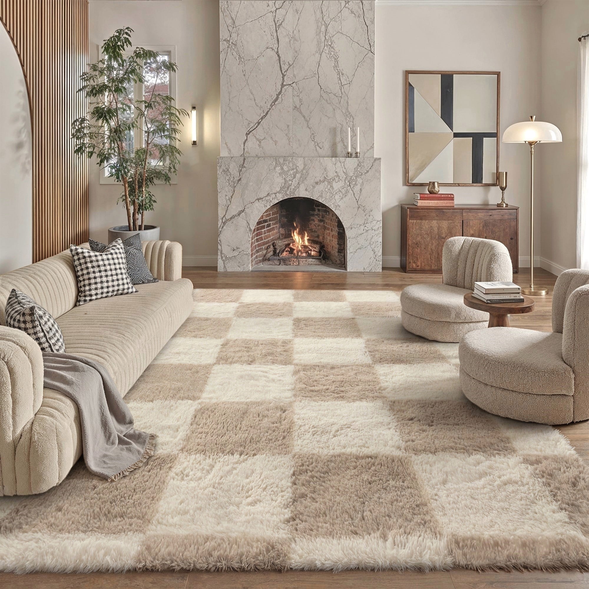 BERTHMEER 6'x9' Shag Area Rugs for Bedroom Modern Checkered ...