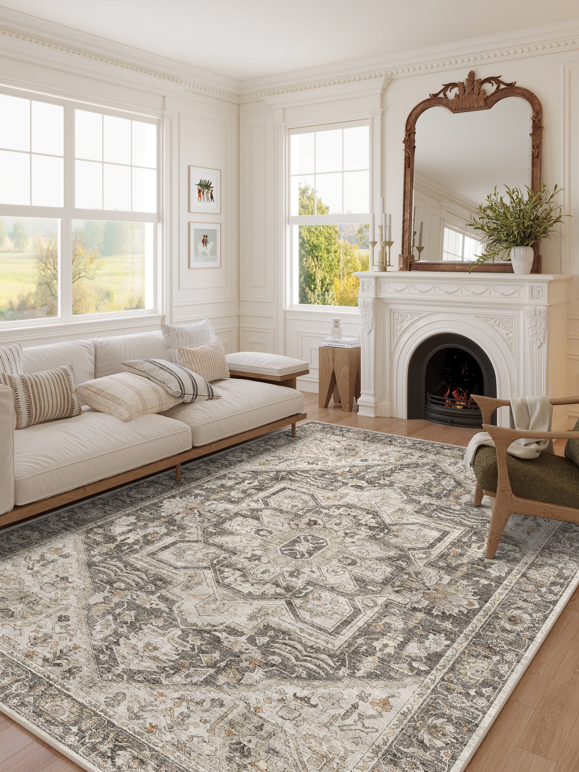 BERTHMEER 6'x9' Traditional Vintage Gray Area Rugs for Living Room ...