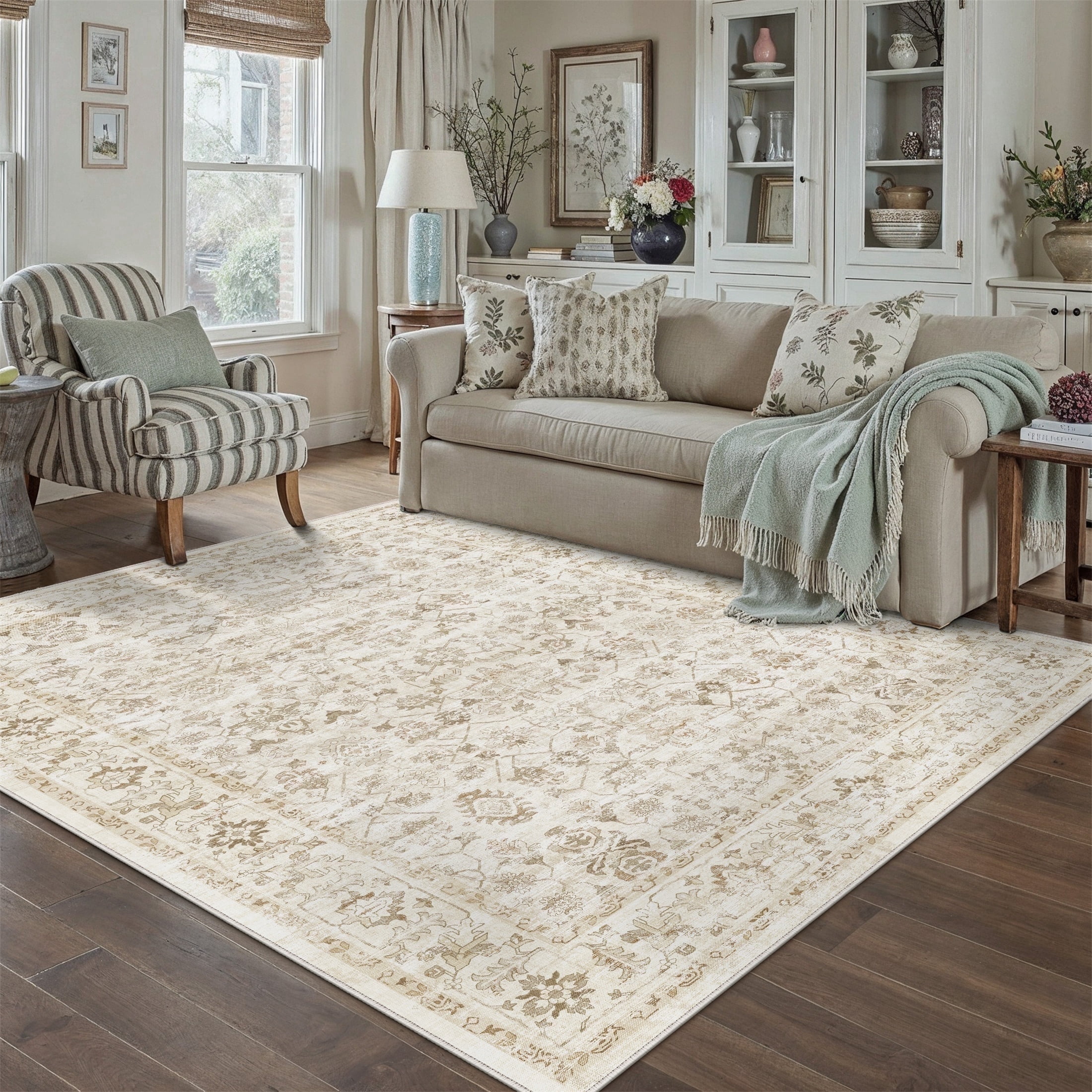 BERTHMEER 6'x9' Vintage Area Rugs for Living Room Beige Rugs for ...