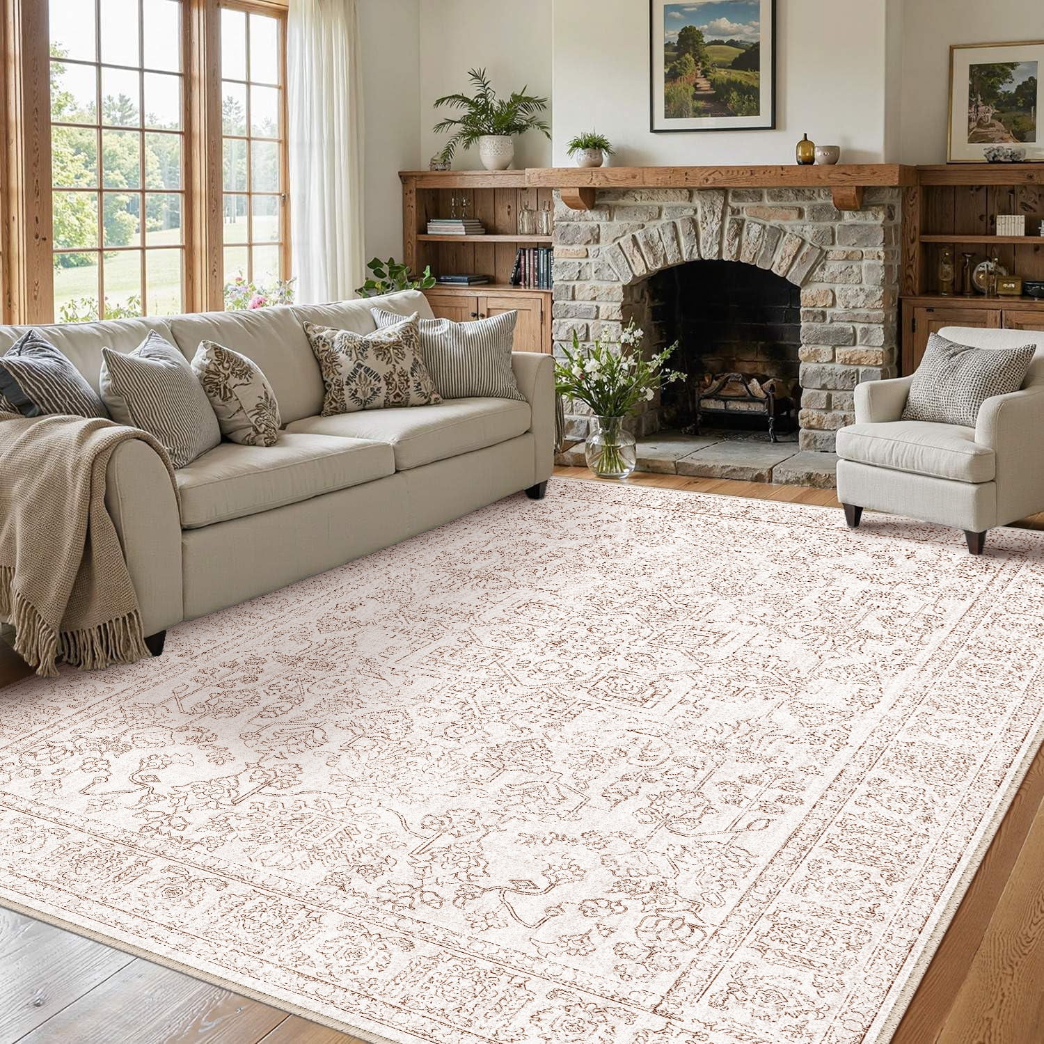 BERTHMEER 6'x9' Vintage Area Rugs for Living Room Brown Carpets Kitchen ...