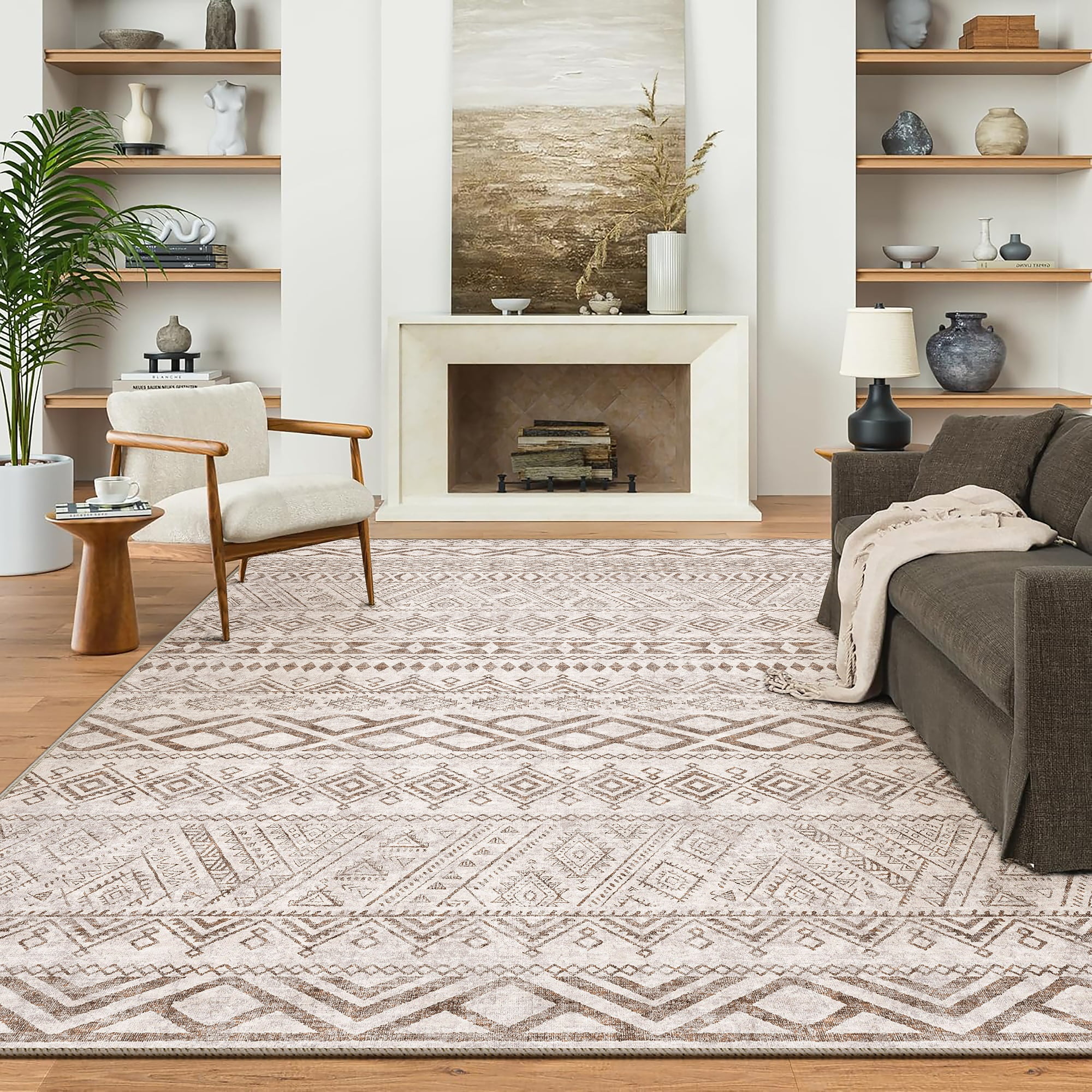 BERTHMEER 6'x9' Washable Area Rug | Non-Slip Boho Moroccan Vintage ...