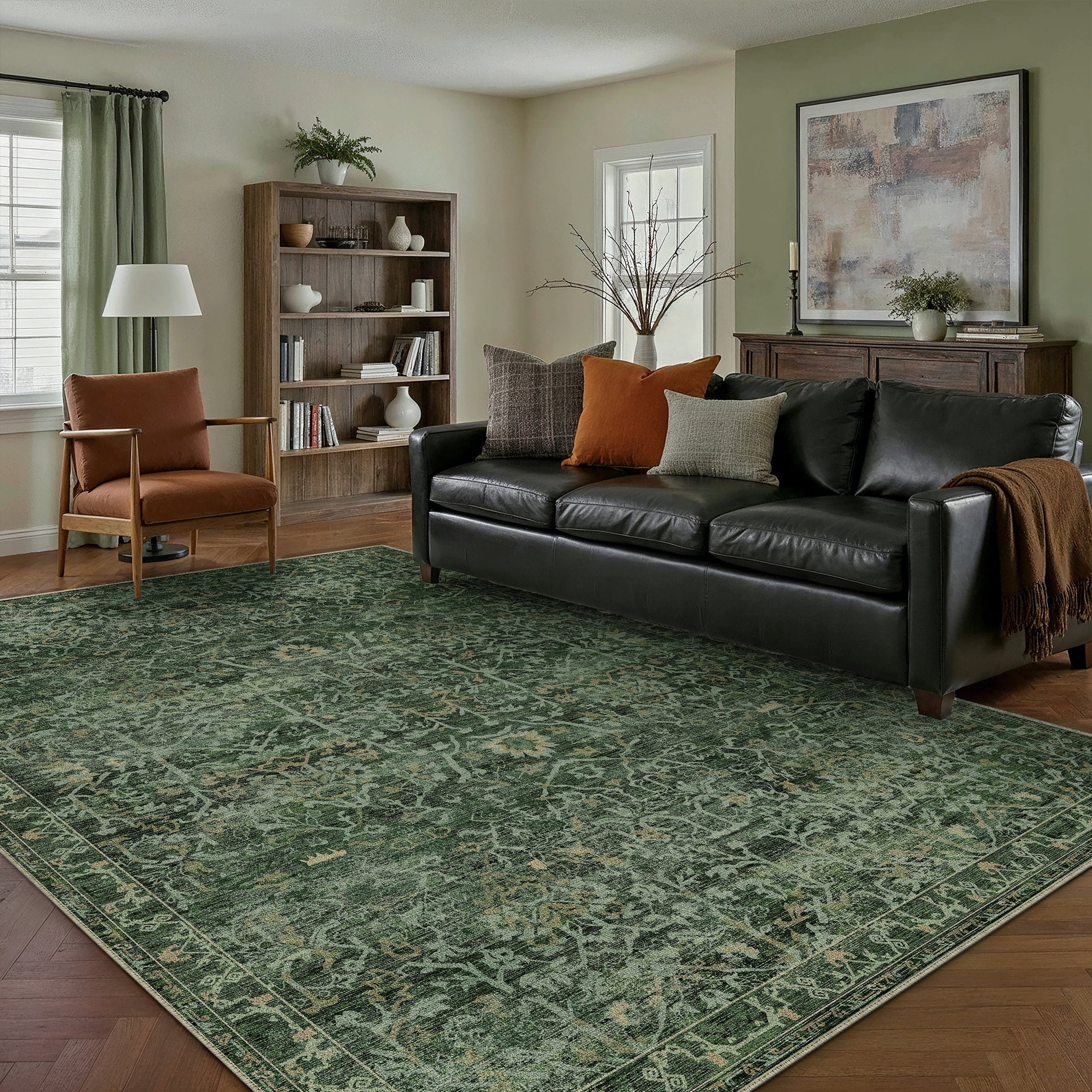 BERTHMEER 6'x9' Washable Area Rugs for Living Room Vintage Green ...