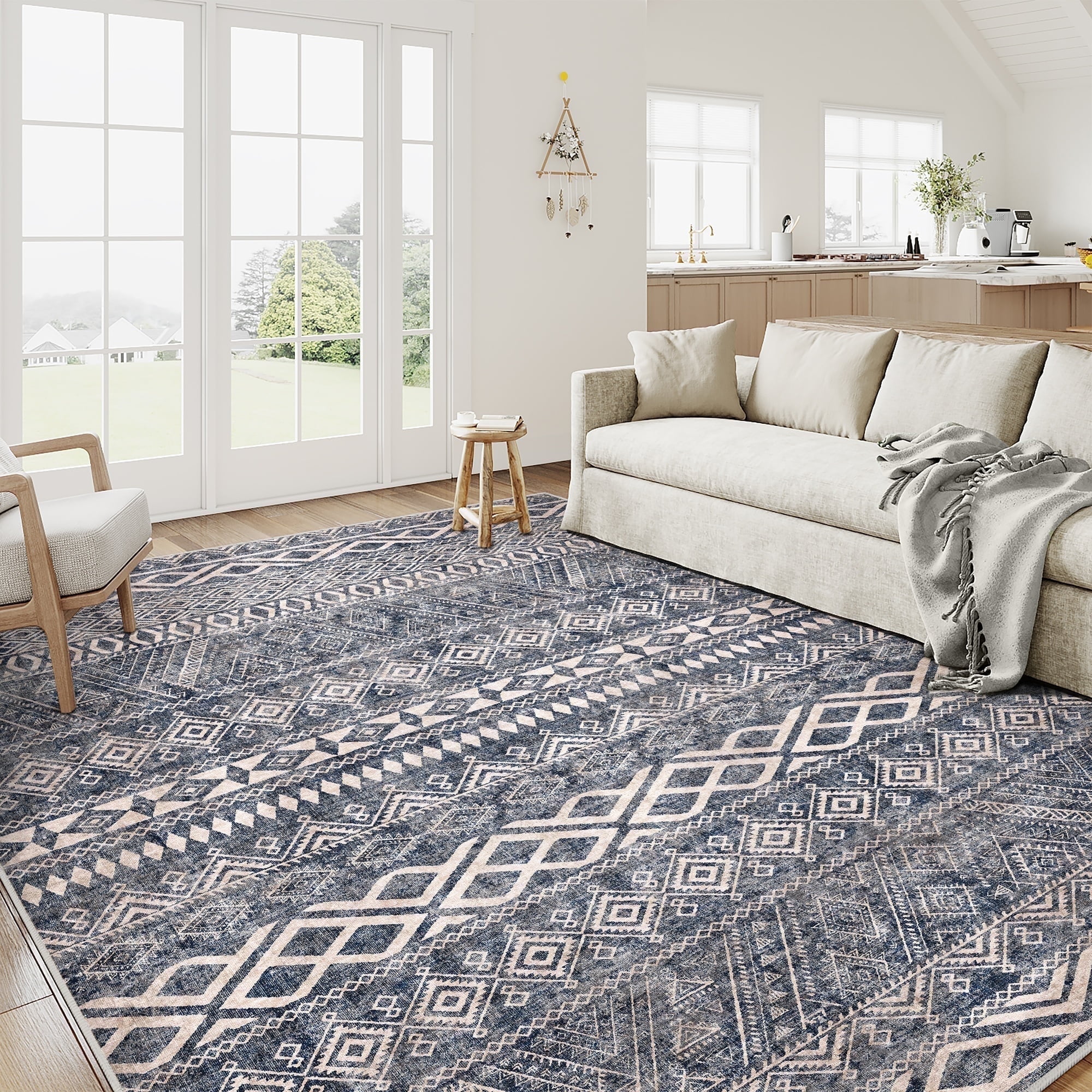 BERTHMEER 6'x9' Washable Area Rug | Non-Slip Boho Moroccan Vintage ...
