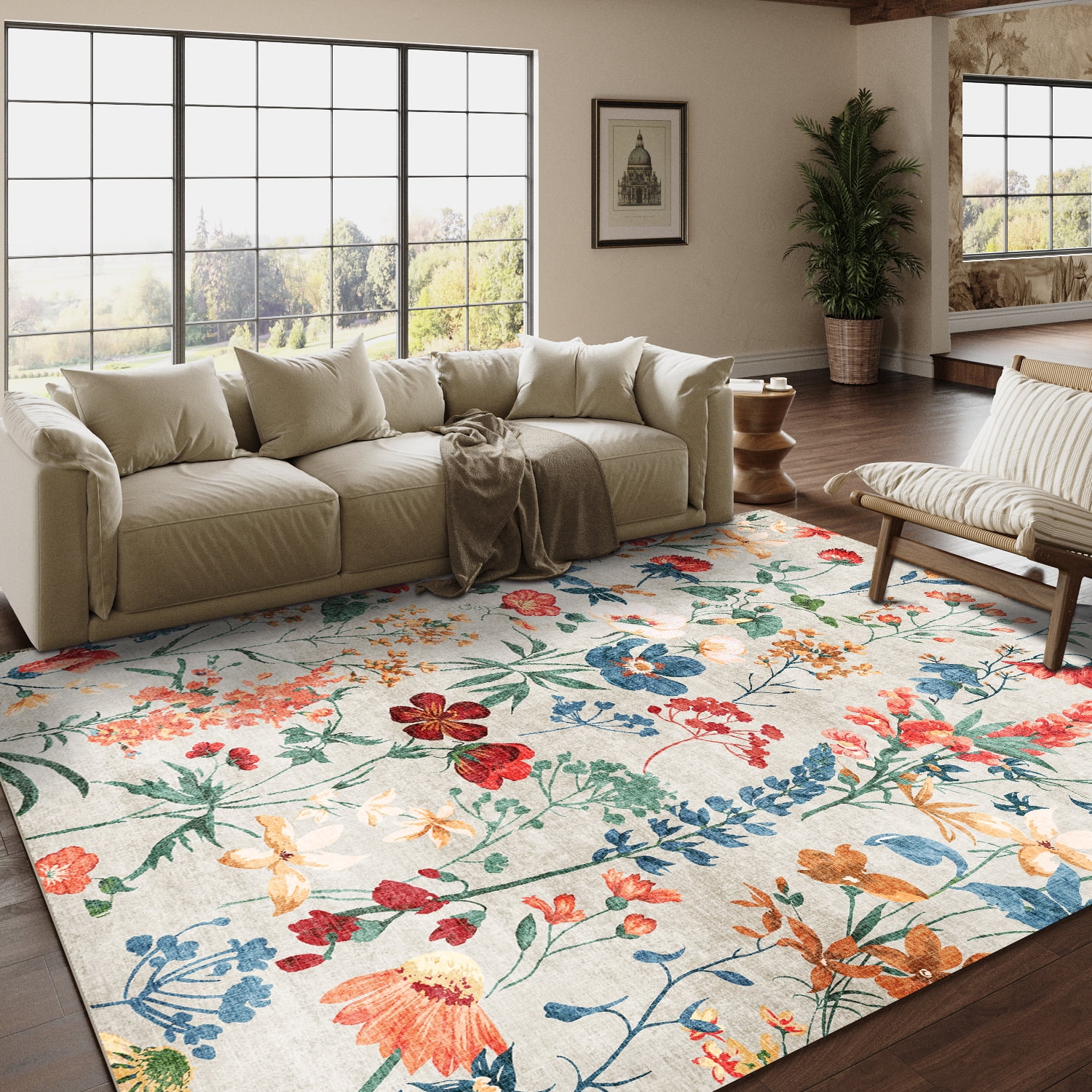 BERTHMEER 6'x9' Washable Floral Area Rugs Carpets for Living Room ...
