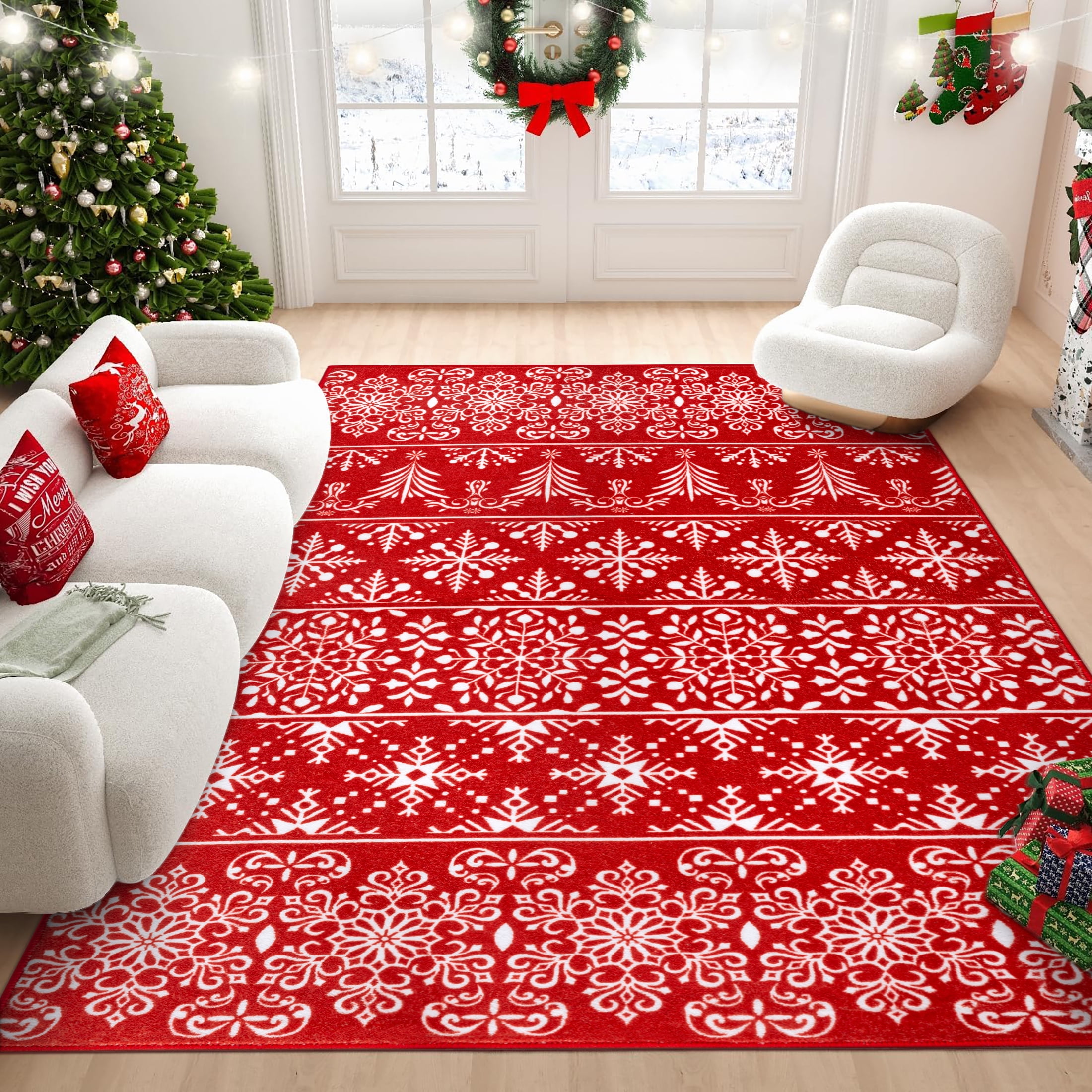 BERTHMEER 8'X10' Christmas Rug Red Christmas Boho Rufs Living Room ...