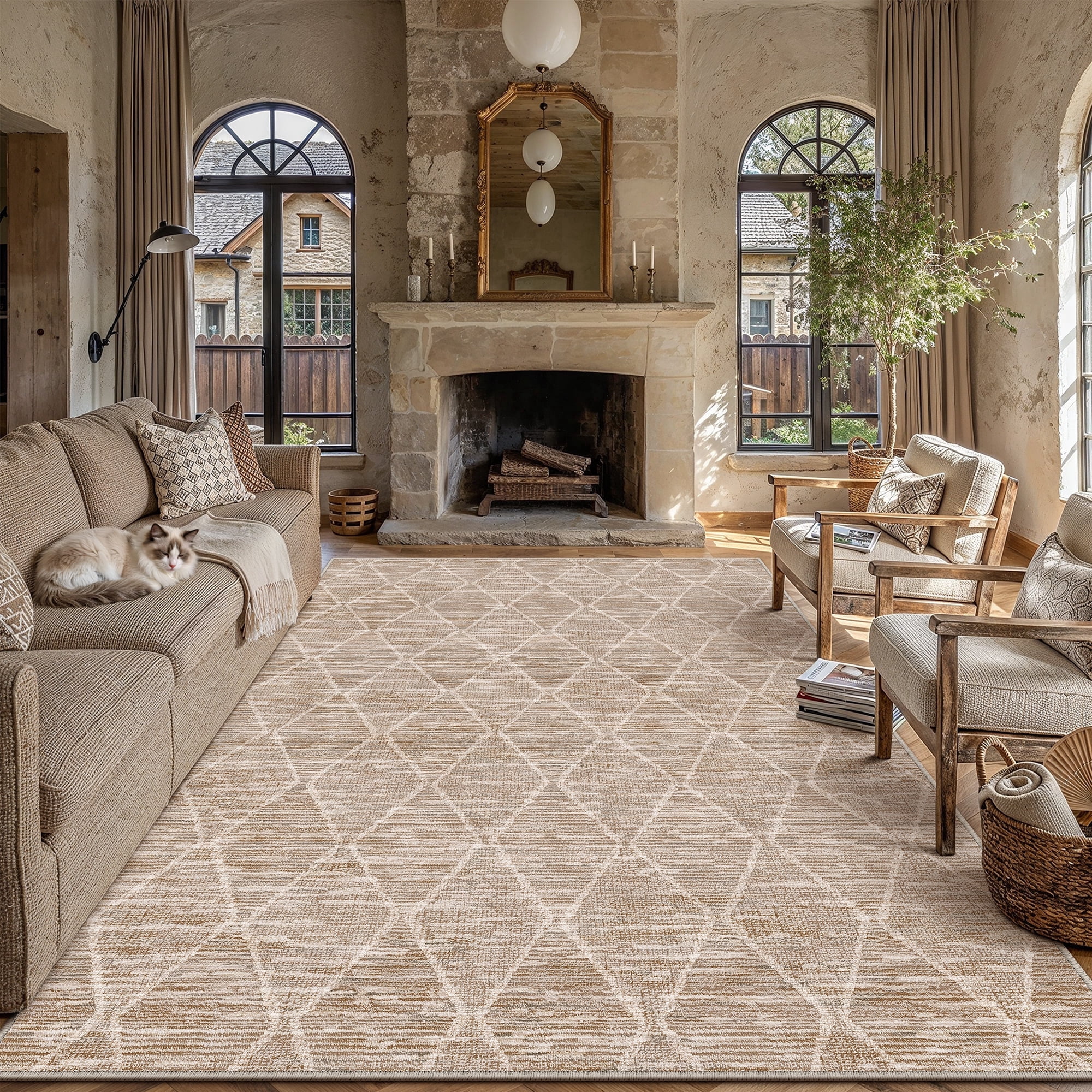 BERTHMEER 8'x10' Area Rugs for Living Room Large Brown Modern Geometric ...