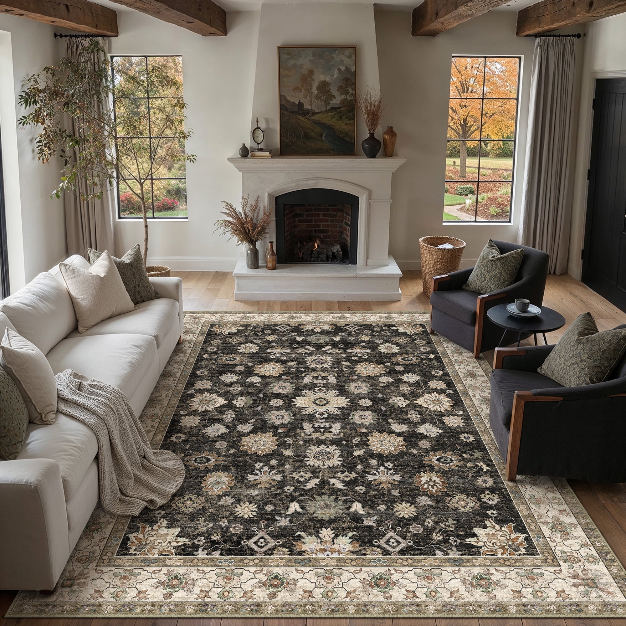 BERTHMEER 8'x10' Area Rugs for Living Room Large Vintage Black and Gold ...