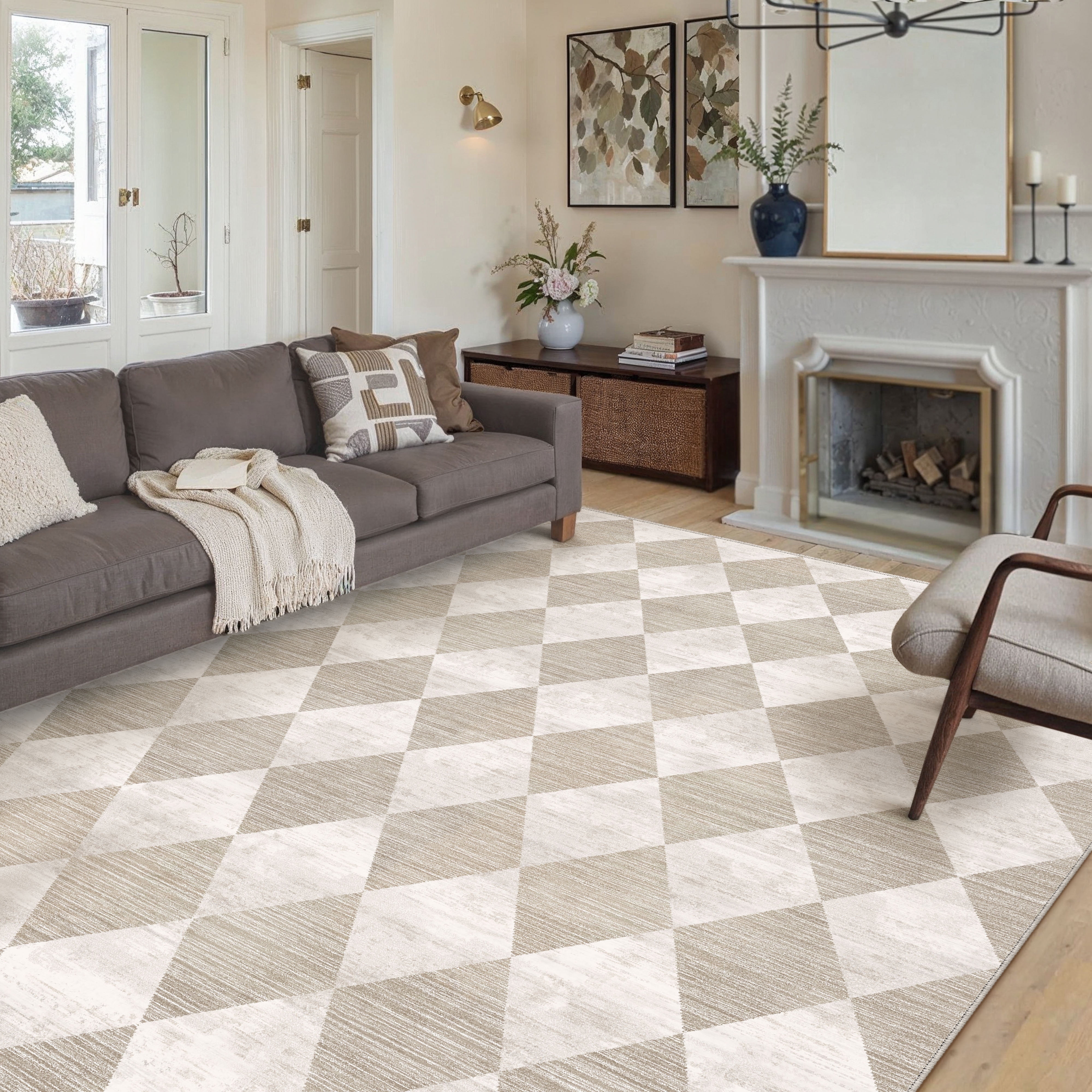 BERTHMEER 8'x10' Area Rugs for Living Room Modern Rhombus Checkered Rug ...