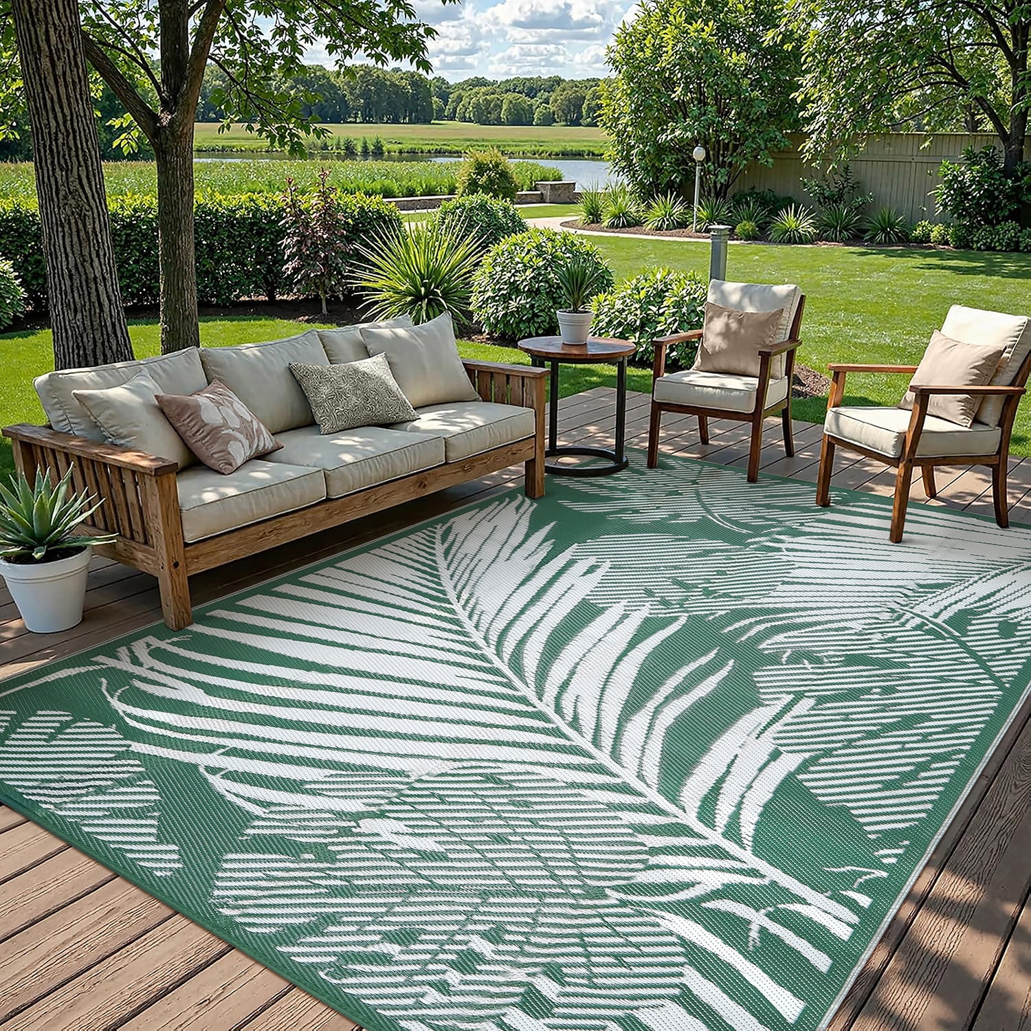 BERTHMEER 8'x10' Green Outdoor Plastic Straw Reversible Rugs，Waterproof ...