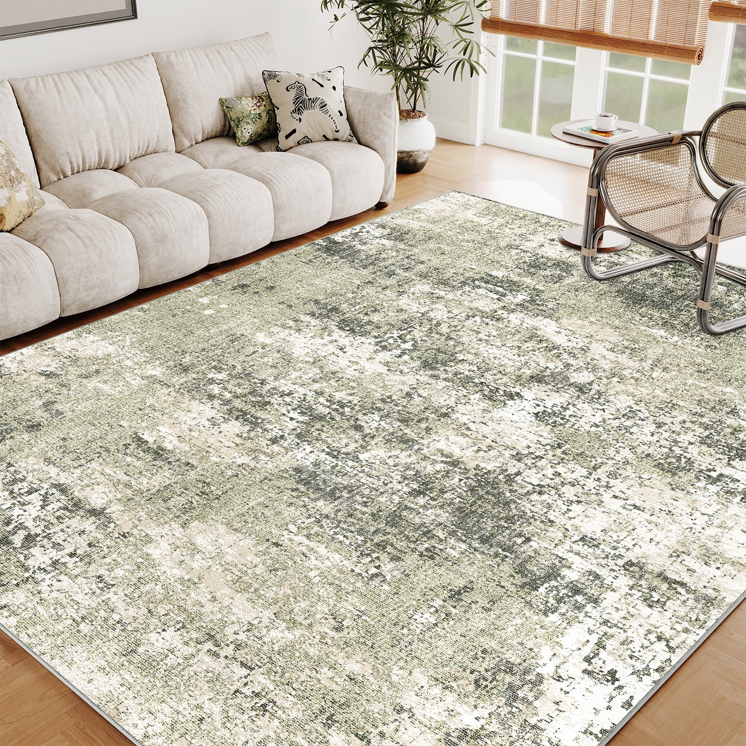 Berthmeer 8'x10' Abstract Area Rug, Green, Soft Durable Indoor, Machine ...