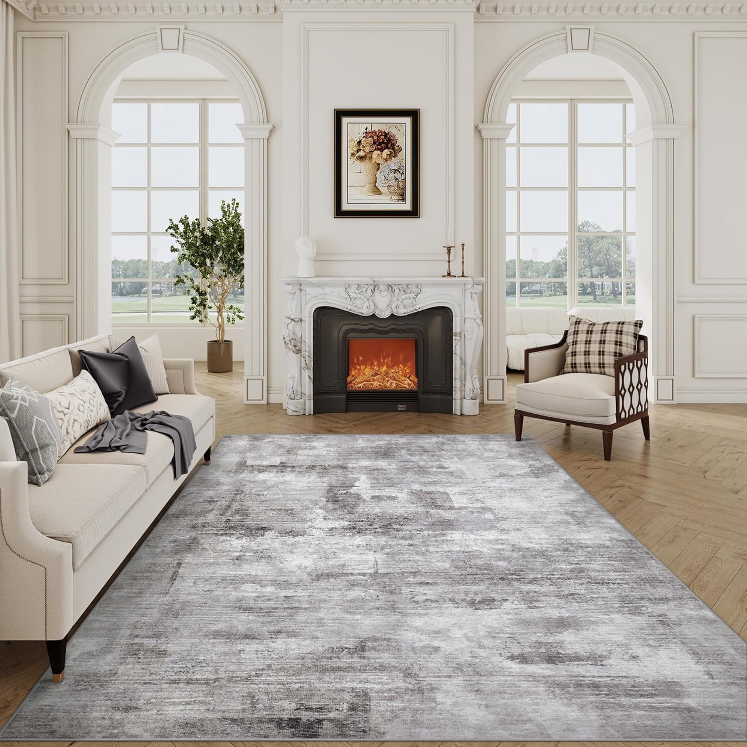 BERTHMEER 8'x10' Abstract Machine Washable Rug, Non-slip for Living ...