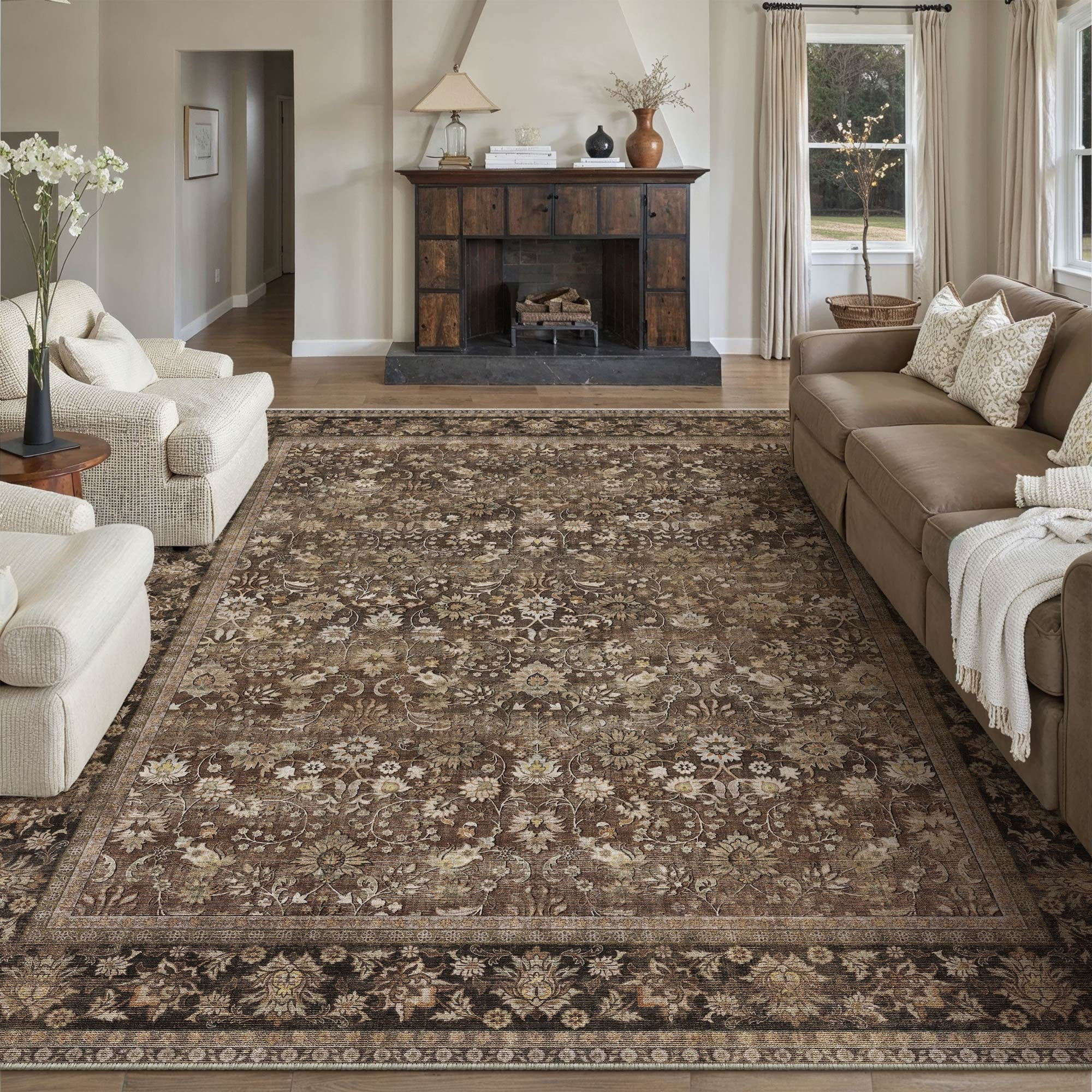 BERTHMEER 8'x10' Large Brown Area Rugs Vintage Oriental Traditional ...