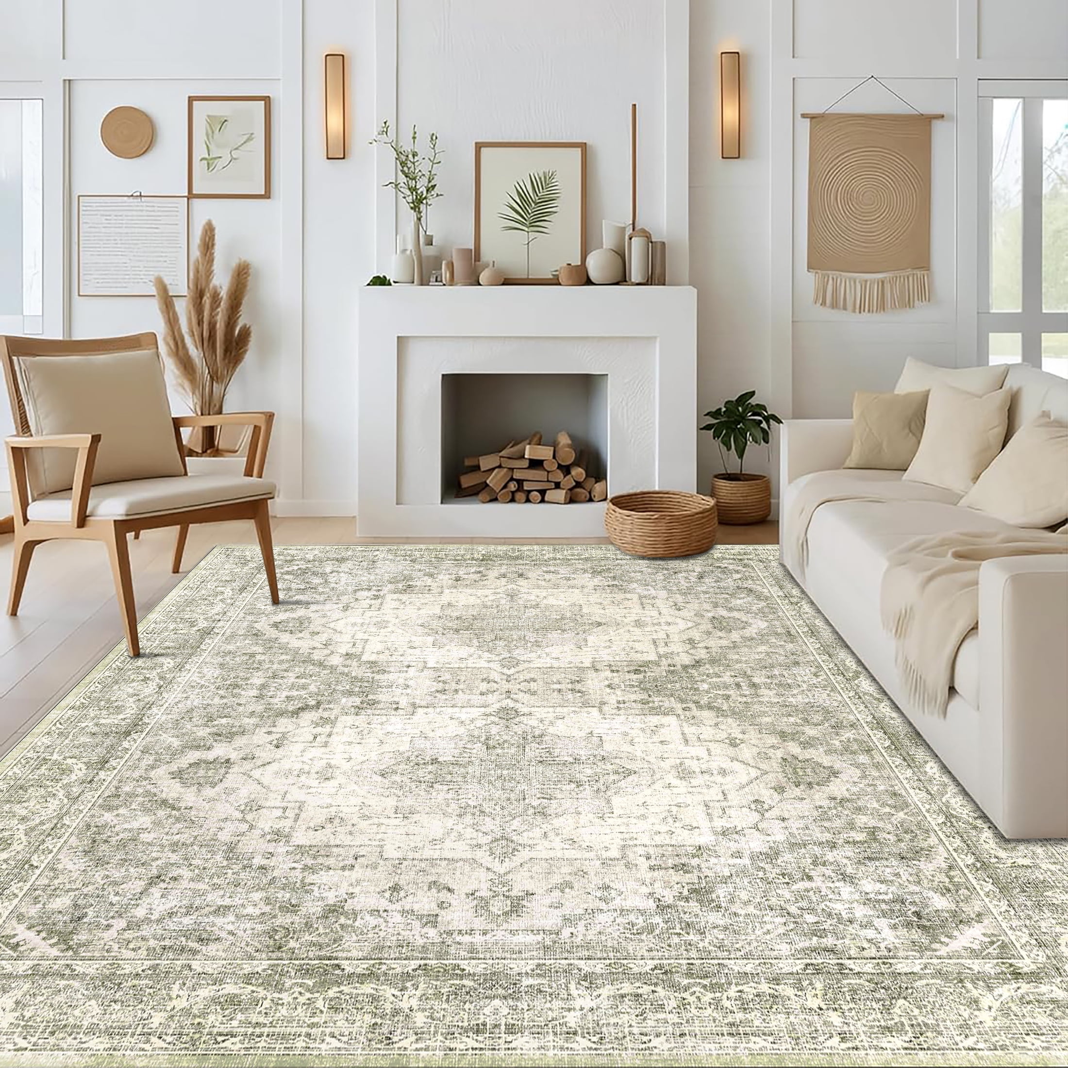 BERTHMEER 8'x10' Large Green Area Rugs for Living Room Bedroom Dining ...