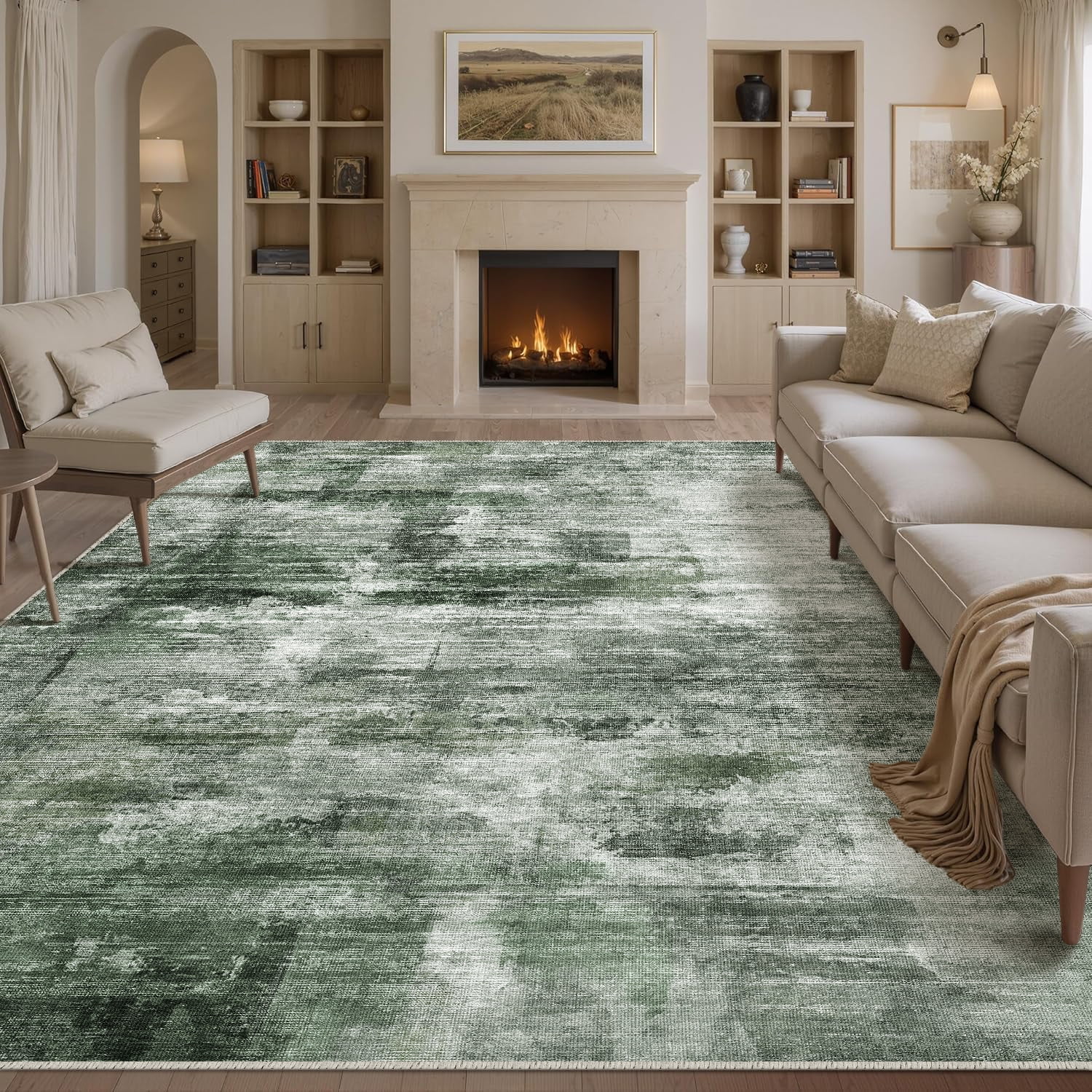 BERTHMEER 8'x10' Large Green Modern Abstract Area Rugs for Living Room ...