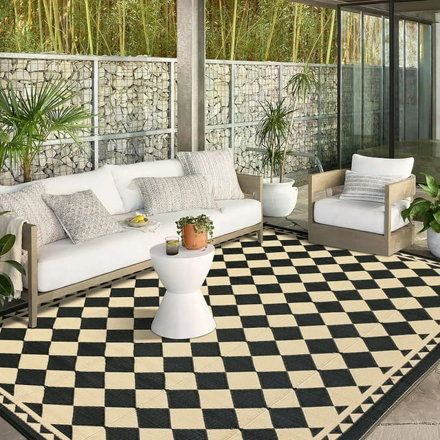BERTHMEER 8'x10' Reversible Indoor/Outdoor Waterproof Area Rug, Patio ...