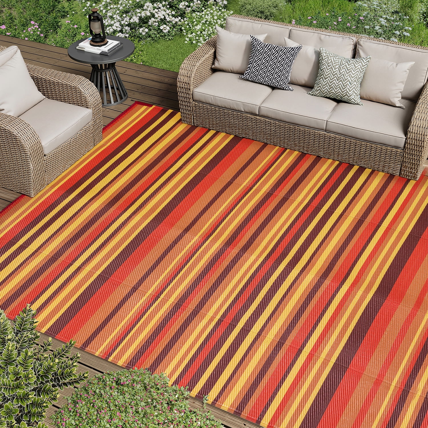BERTHMEER 8'x10' Red Orange Stripes Outdoor Rugs on Sale Clearance ...