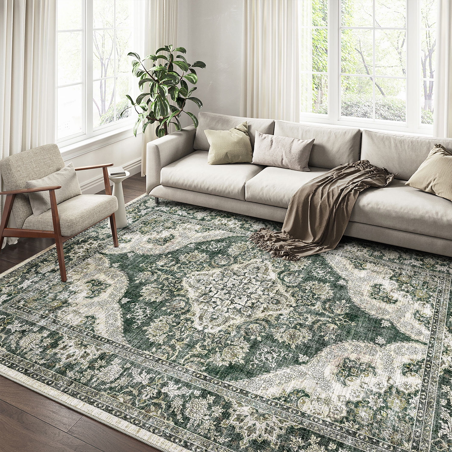 BERTHMEER 9'x12' Area Rugs for Living Room Large Vintage Green Rugs ...