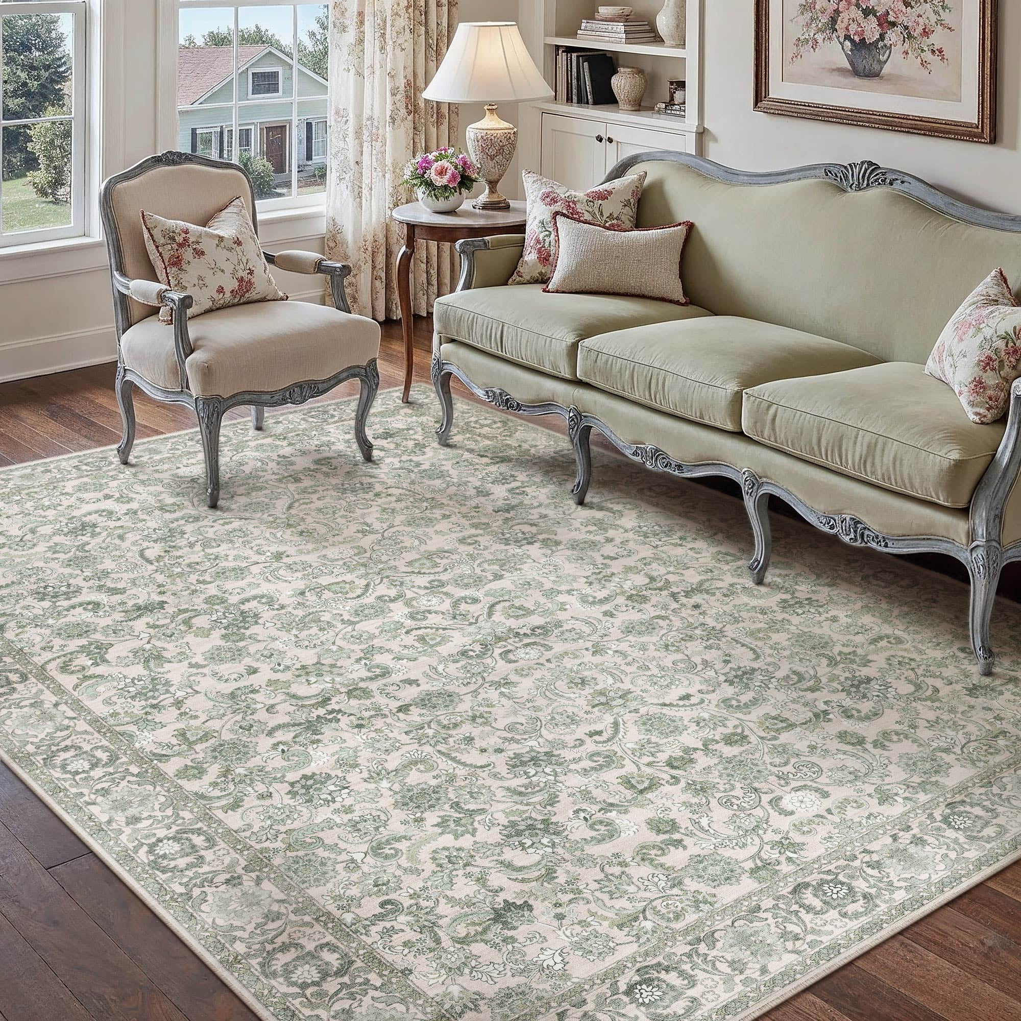 BERTHMEER 9'x12' Green Large Vintage Area Rugs Oriental Washable Rugs ...