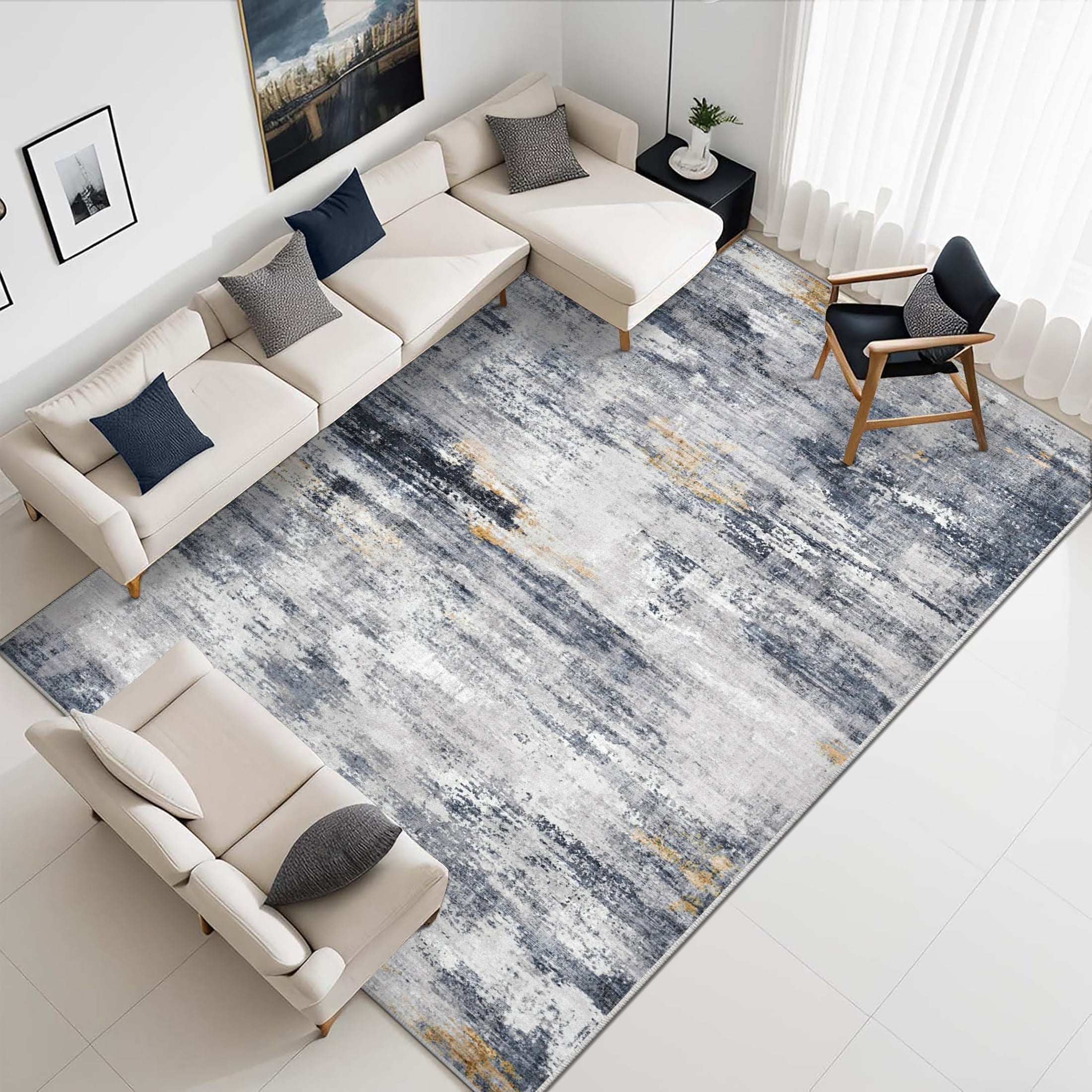 BERTHMEER 9'x12' Large Abstract Area Rug for Living Room Rugs Washable ...