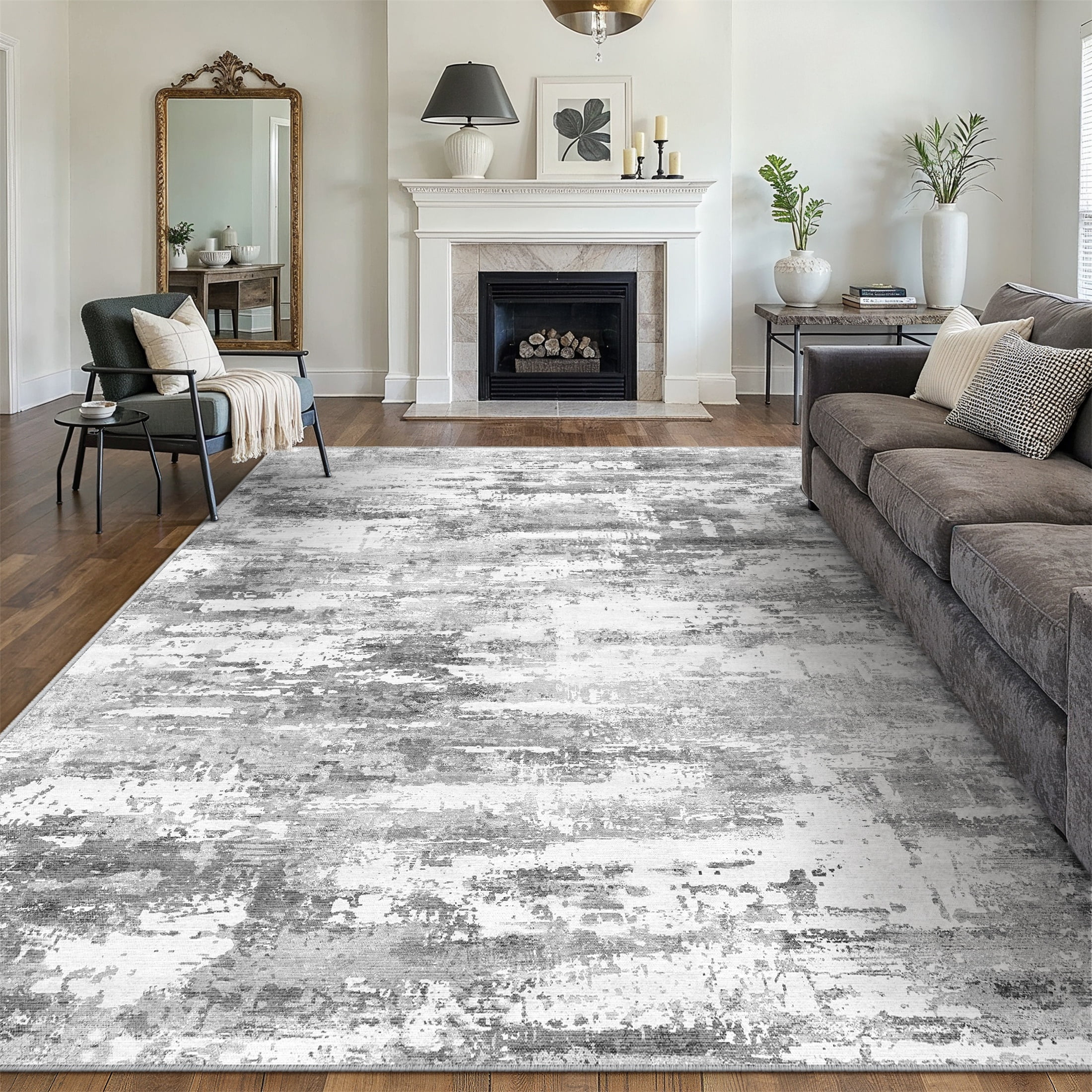 Berthmeer 9'x12' Modern Area Rug, Gray, Washable and Non-slip for ...