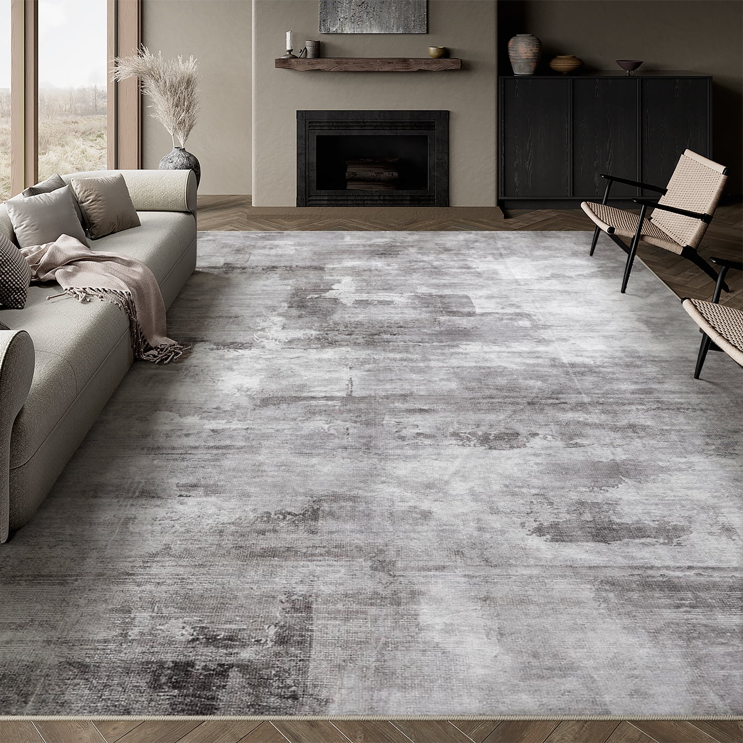 BERTHMEER 9'x12' Large Gray Abstract Area Rugs for Living Room Bedroom ...