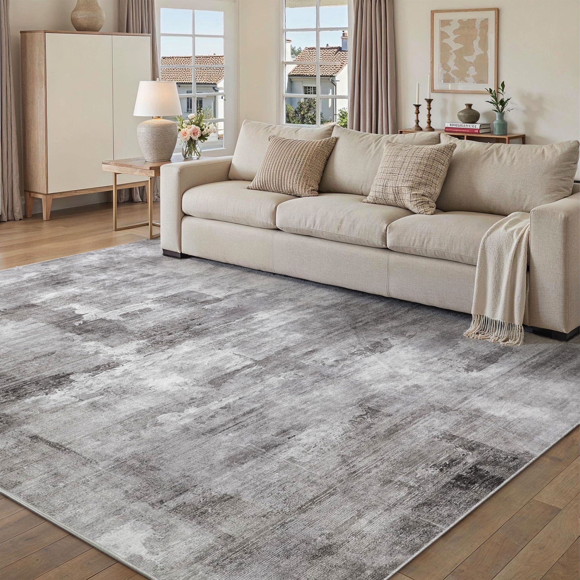 BERTHMEER 9'x12' Large Gray Abstract Area Rugs for Living Room Bedroom ...