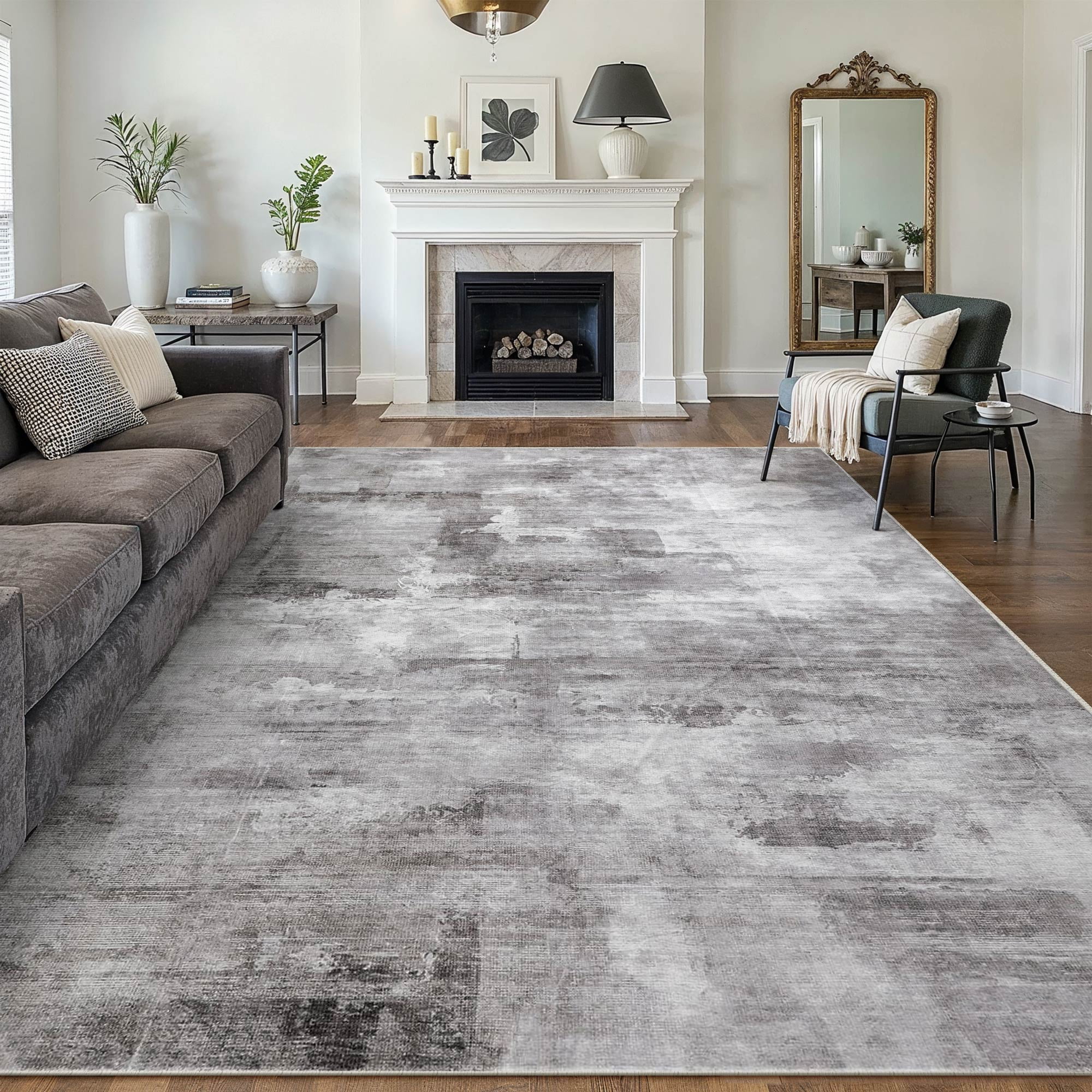 Berthmeer 9'x12' Gray Abstract Area Rug, Modern, Machine Washable ...