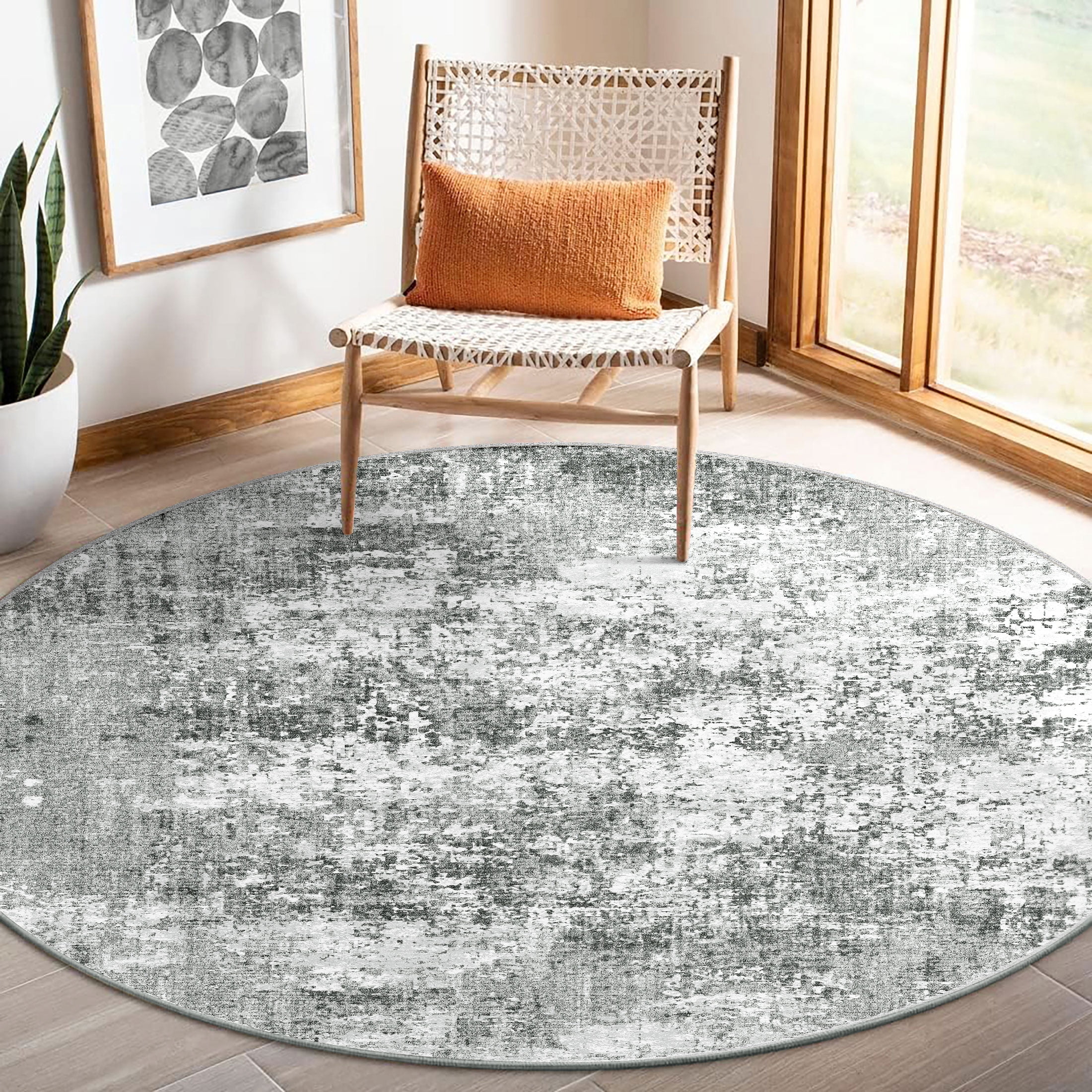 BERTHMEER Abstract Round Area Rugs 8'x8' Washable Rugs for Office ...