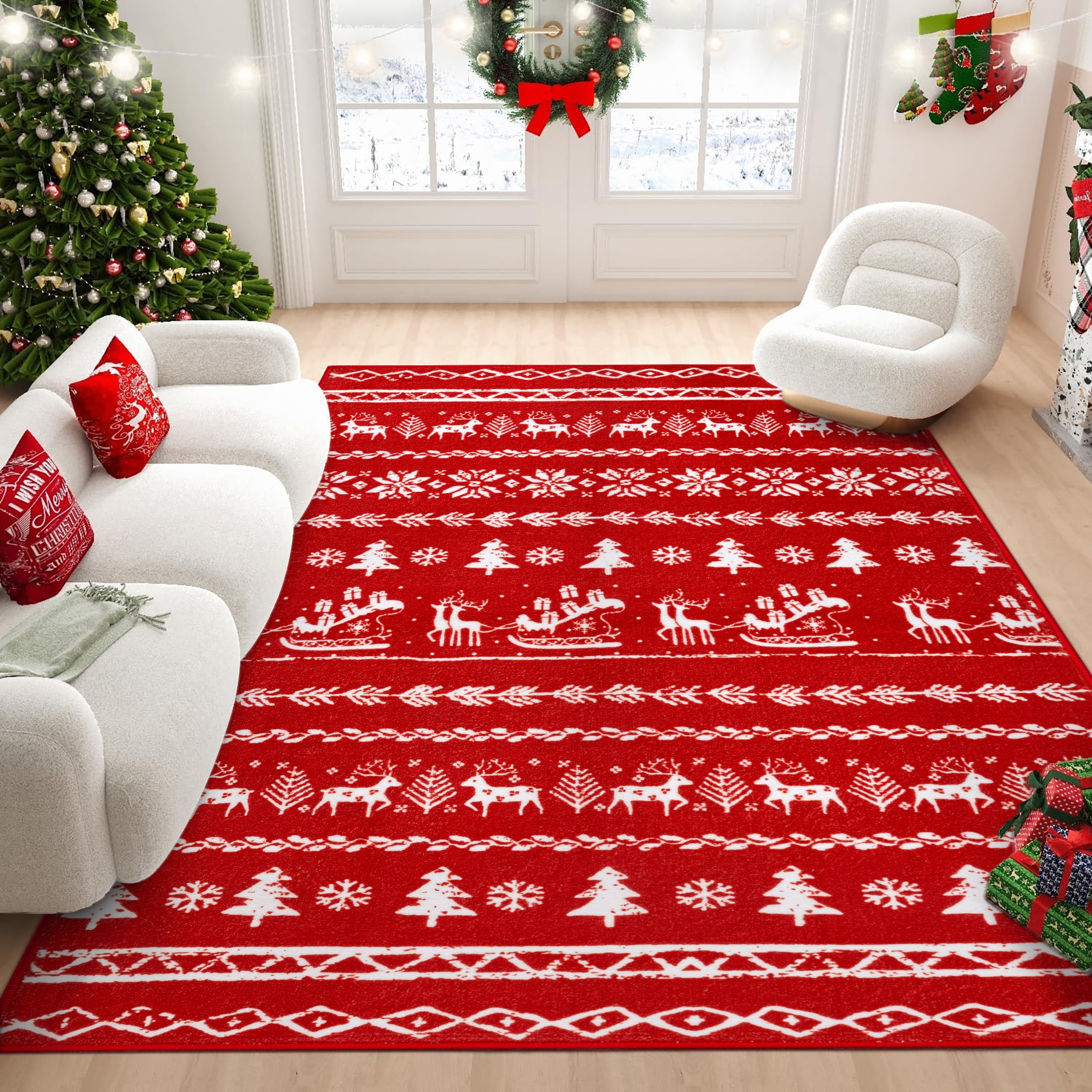 BERTHMEER Christmas Area Rug 5'X7' Christmas Rugs for Living Room ...
