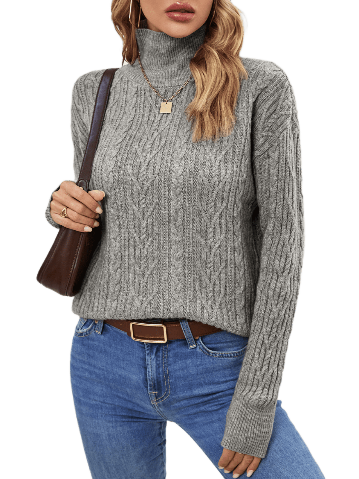 BERTHMEER Gray Oversized Sweaters Turtle Necks Sweaters for Womens Long ...