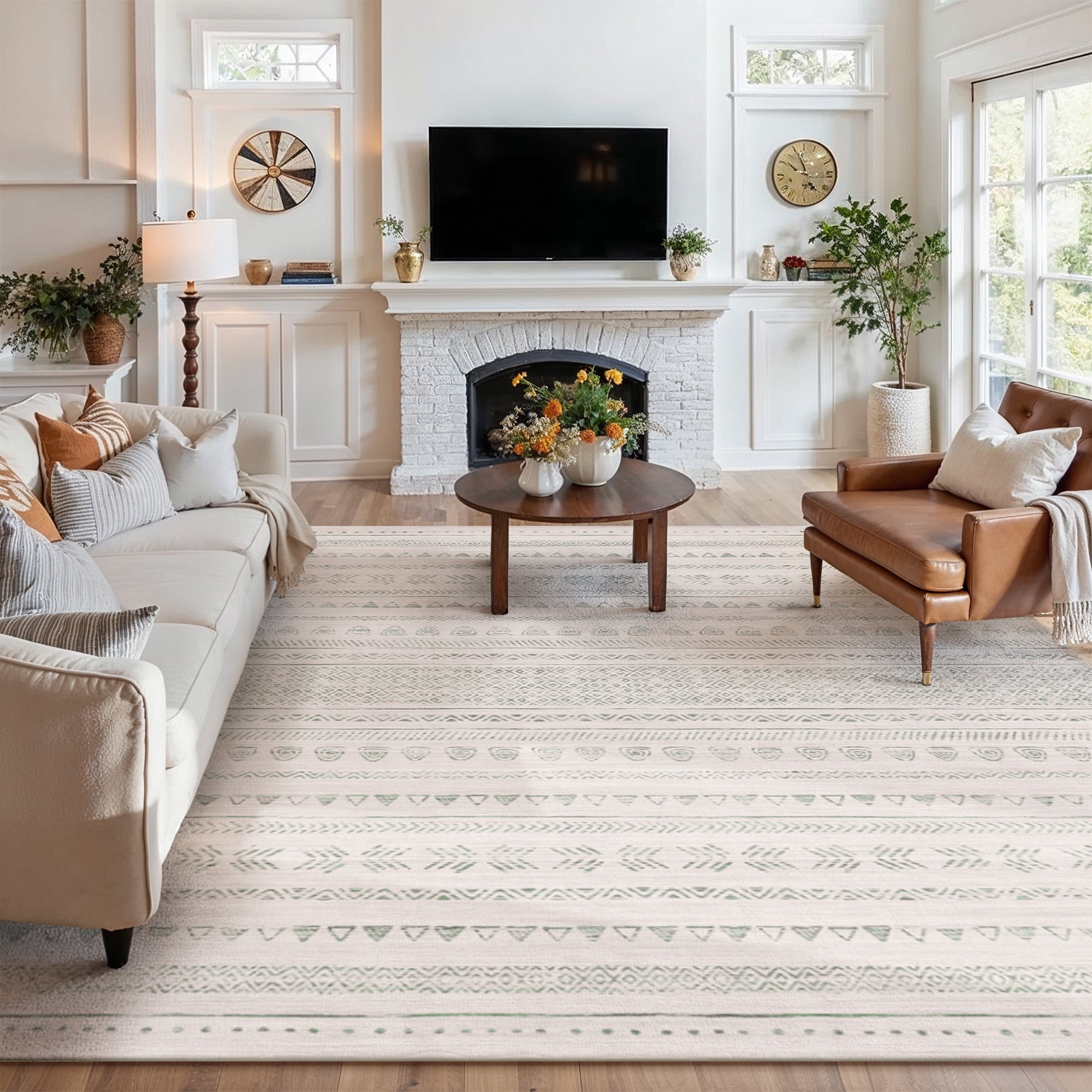 BERTHMEER Large Green Boho Area Rugs 9'x12' for Living Room Bedroom ...