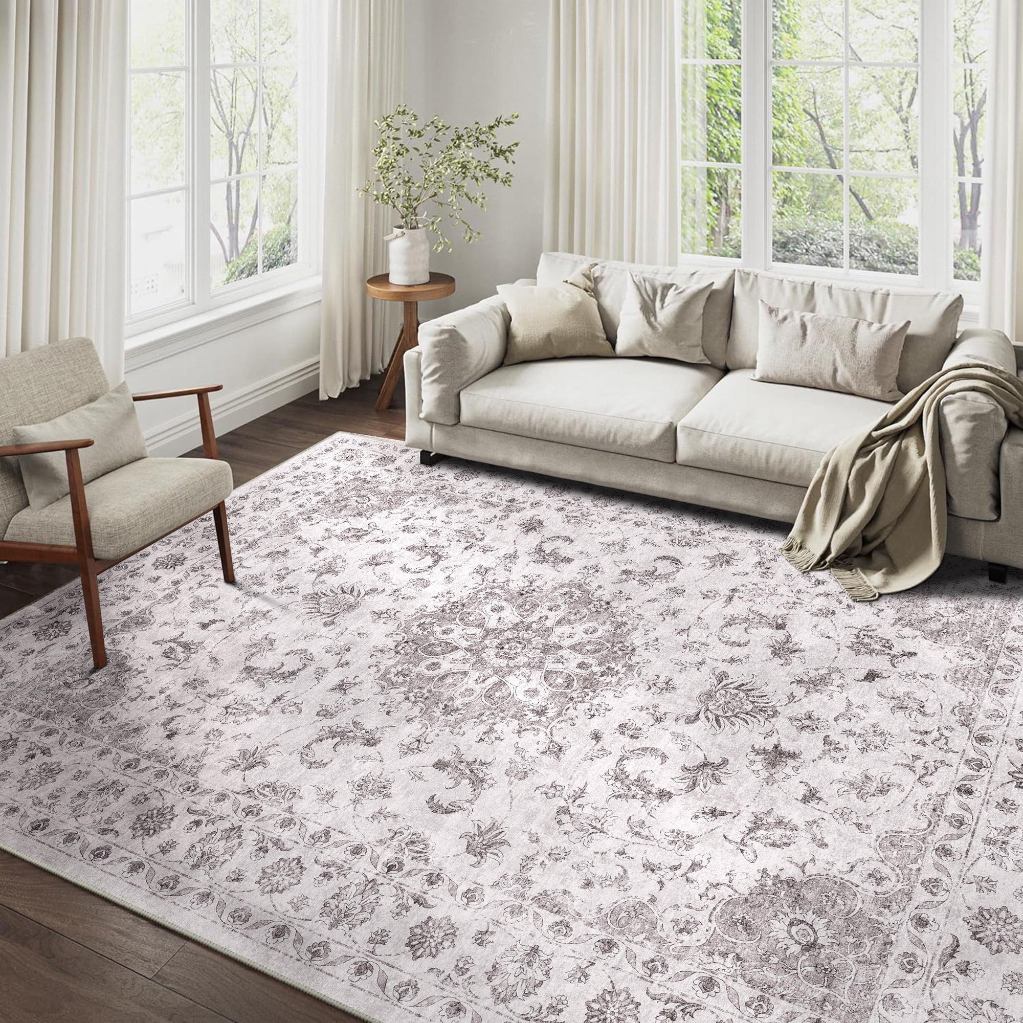 BERTHMEER Vintage 10'x14' Large Gray Medallion Area Rugs for Living ...