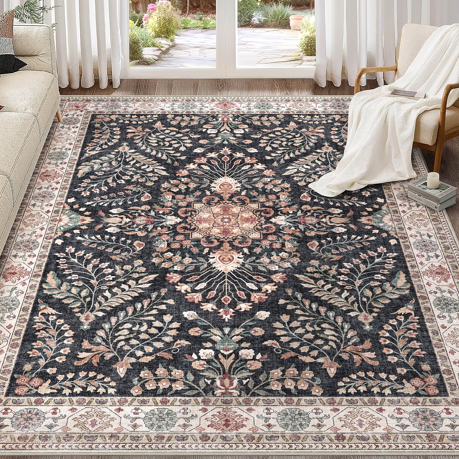 BERTHMEER 8’x10' Large Vintage Traditional Floral Area Rugs for Living ...