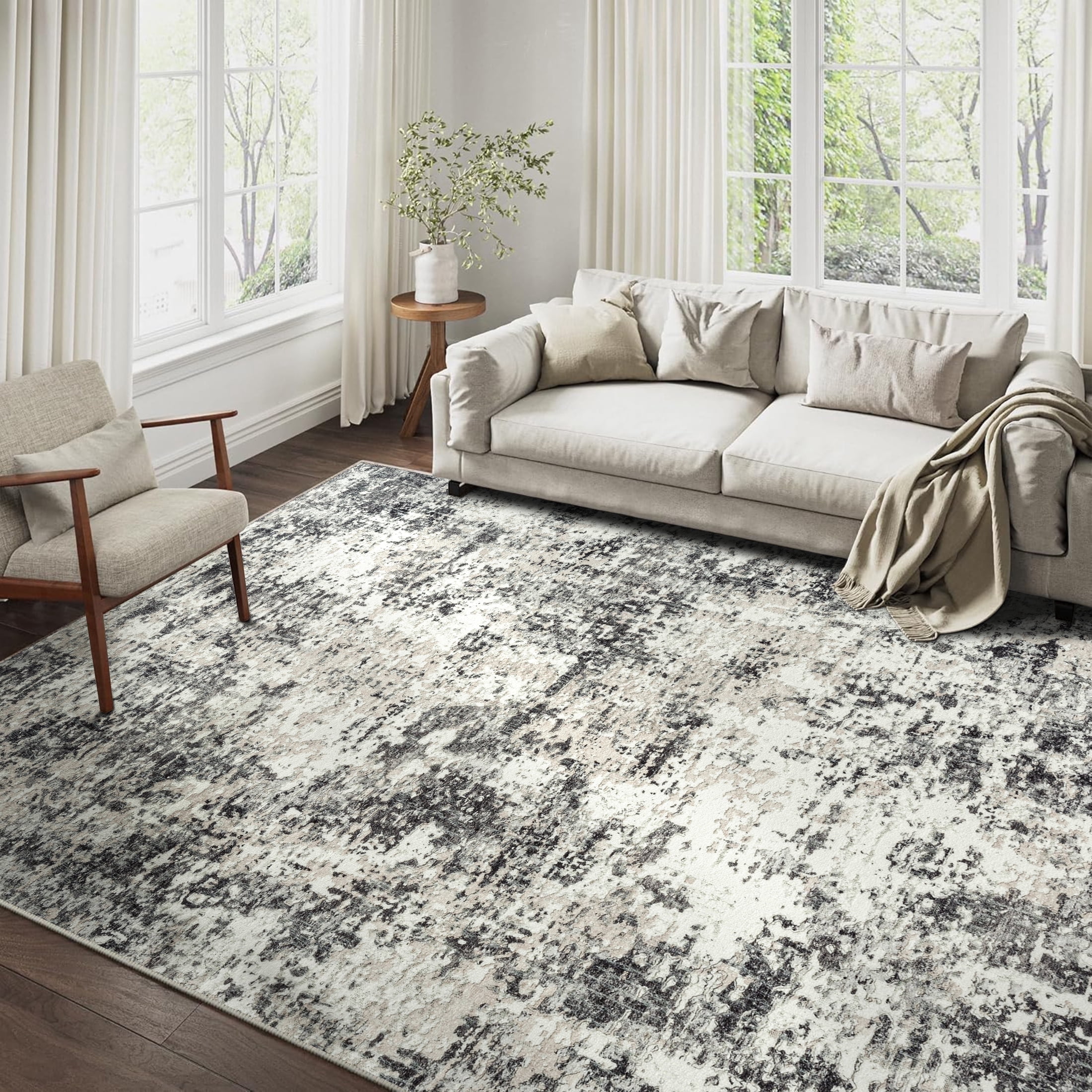 BERTHMEER Washable 3'x5' Small Gray Area Rugs Abstract for Entryway ...