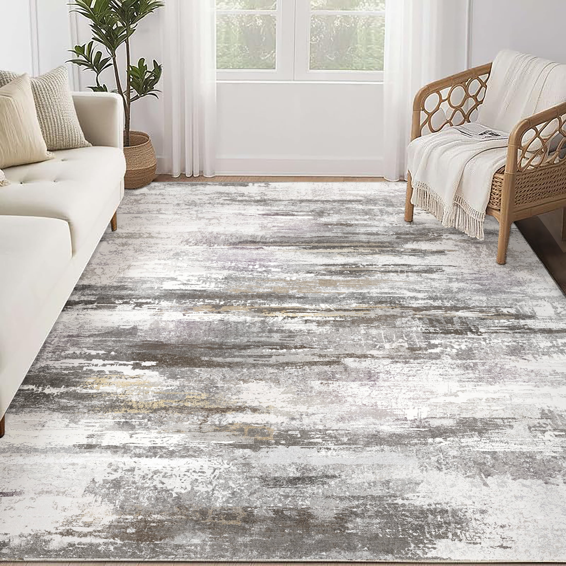 Berthmeer Washable Rugs, 5'x7' Neutral Modern Area Rug, Non-Slip, Brown ...