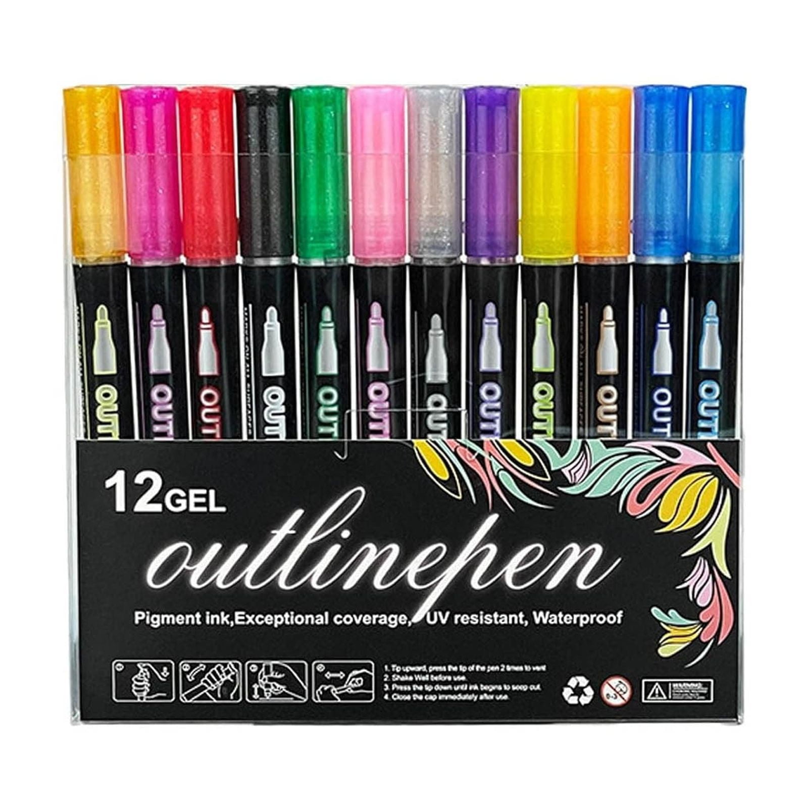 BERYWOLKS Double Line Outliner Markers Coloring Lightstick Pens Paint ...